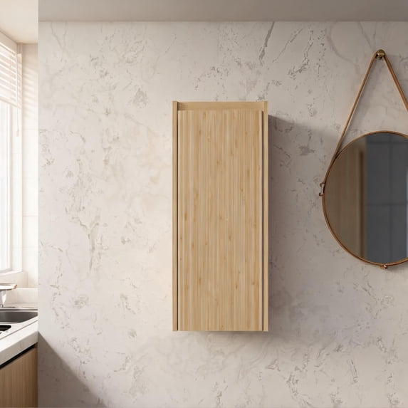 Natural-toned Bamboo Large Capacity Storage Floating Wall Cabinet, 29.5 ...