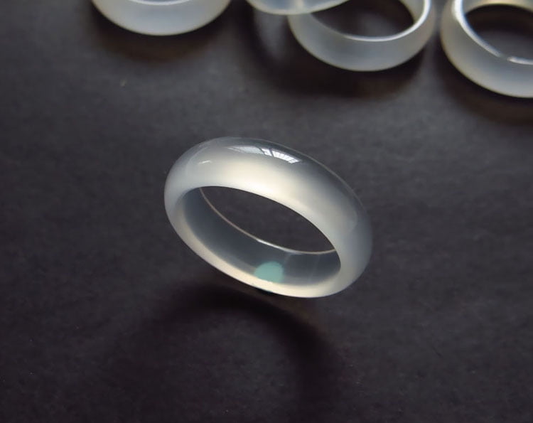 Natural white agate jade ring, handmade sculpture simple jade ring, men ...
