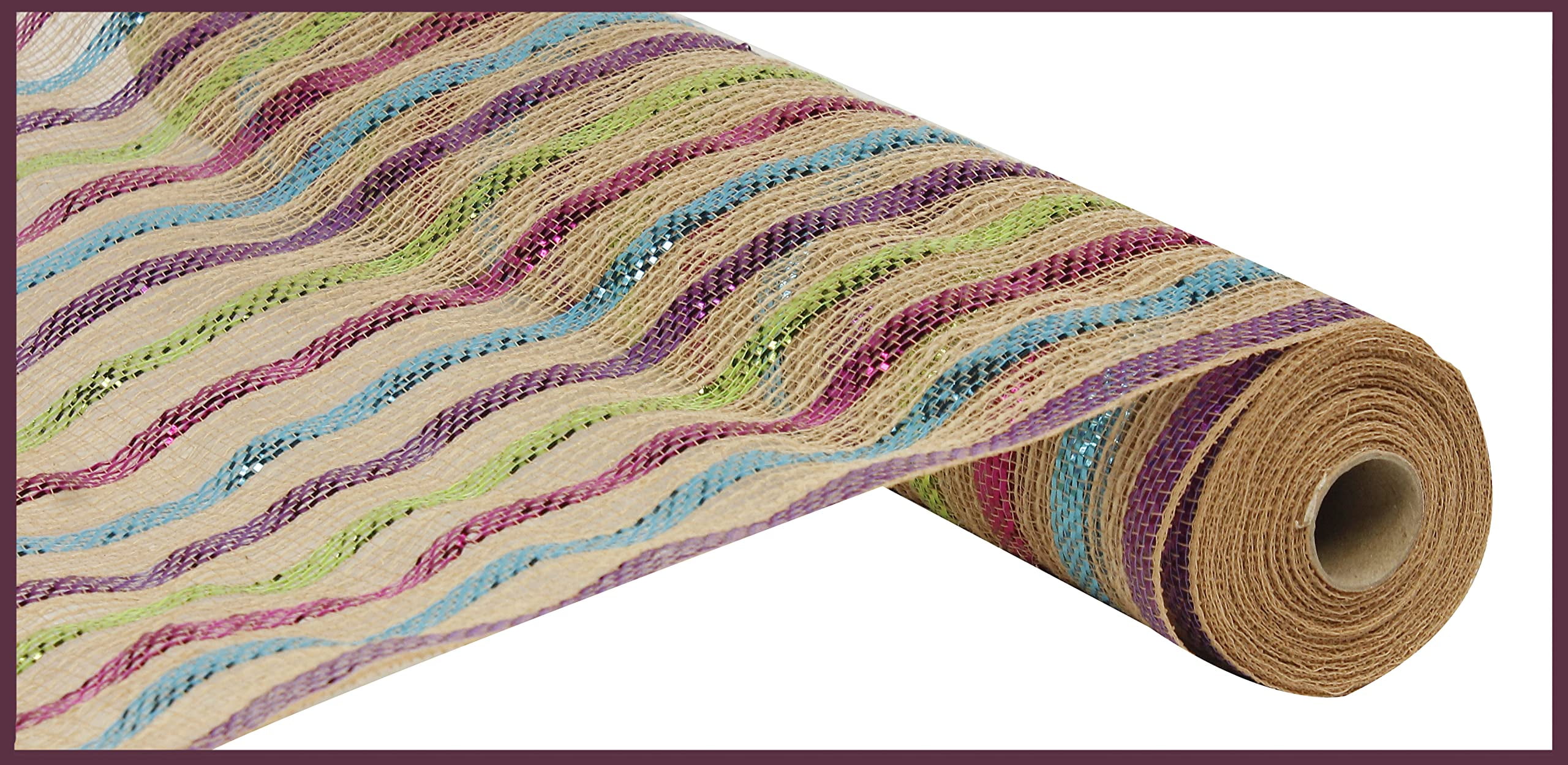 Natural with Metallic Easter Stripe Poly Jute Deco Mesh, 21 inches x 10 ...