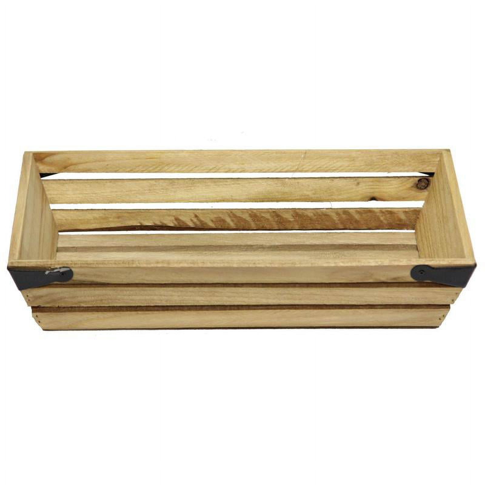 Natural wood shallow rectangle crate with metal corner design - Walmart.com