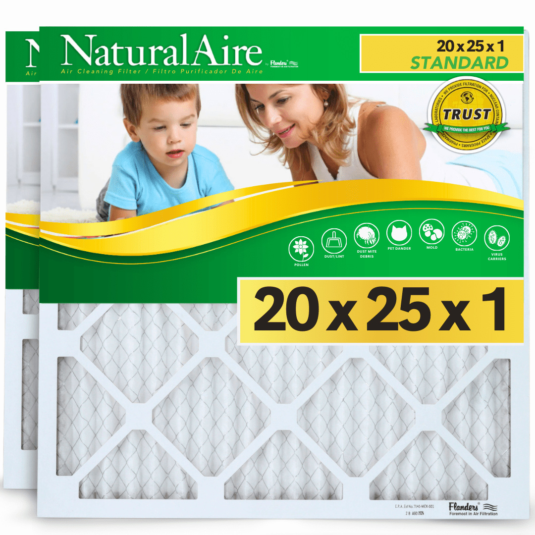 NaturalAire 20x25x1 MERV8 Pleated HVAC AC Furnace Air Filters (2-Pack ...