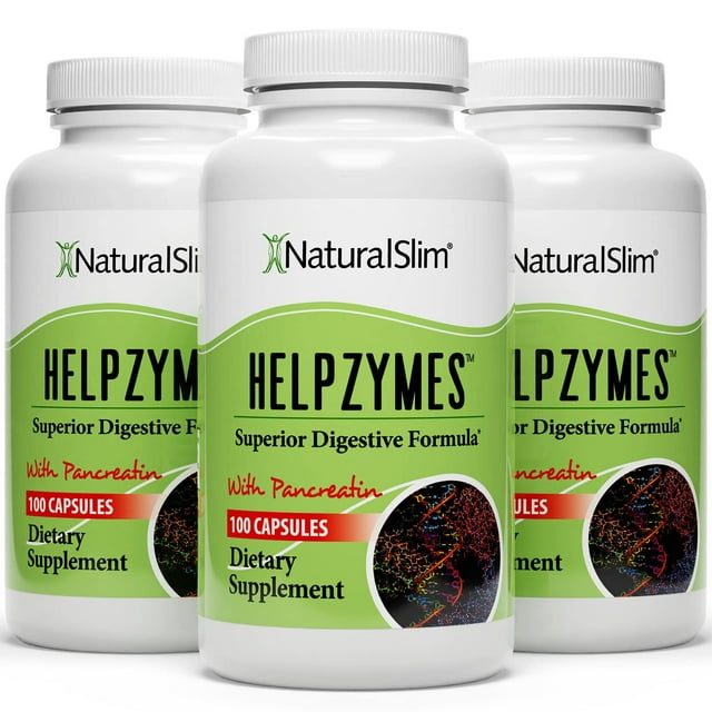 NaturalSlim Helpzymes w/ HLC Acid & Pancreatin - 3 Pack Digestive ...