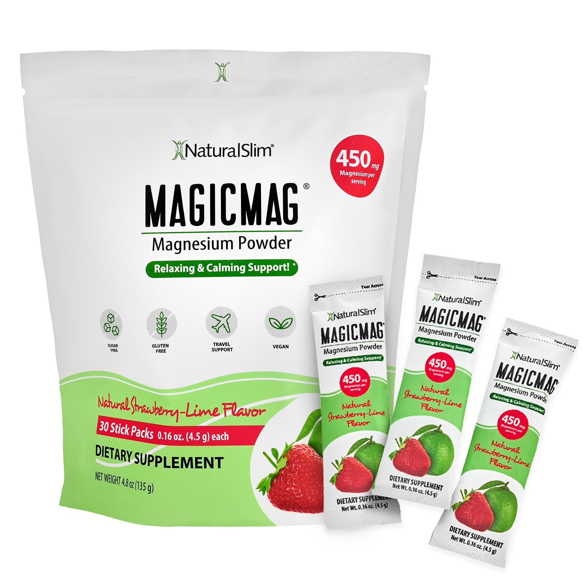 NaturalSlim MagicMag Magnesium Citrate Powder Stick for Stress, Sleep ...