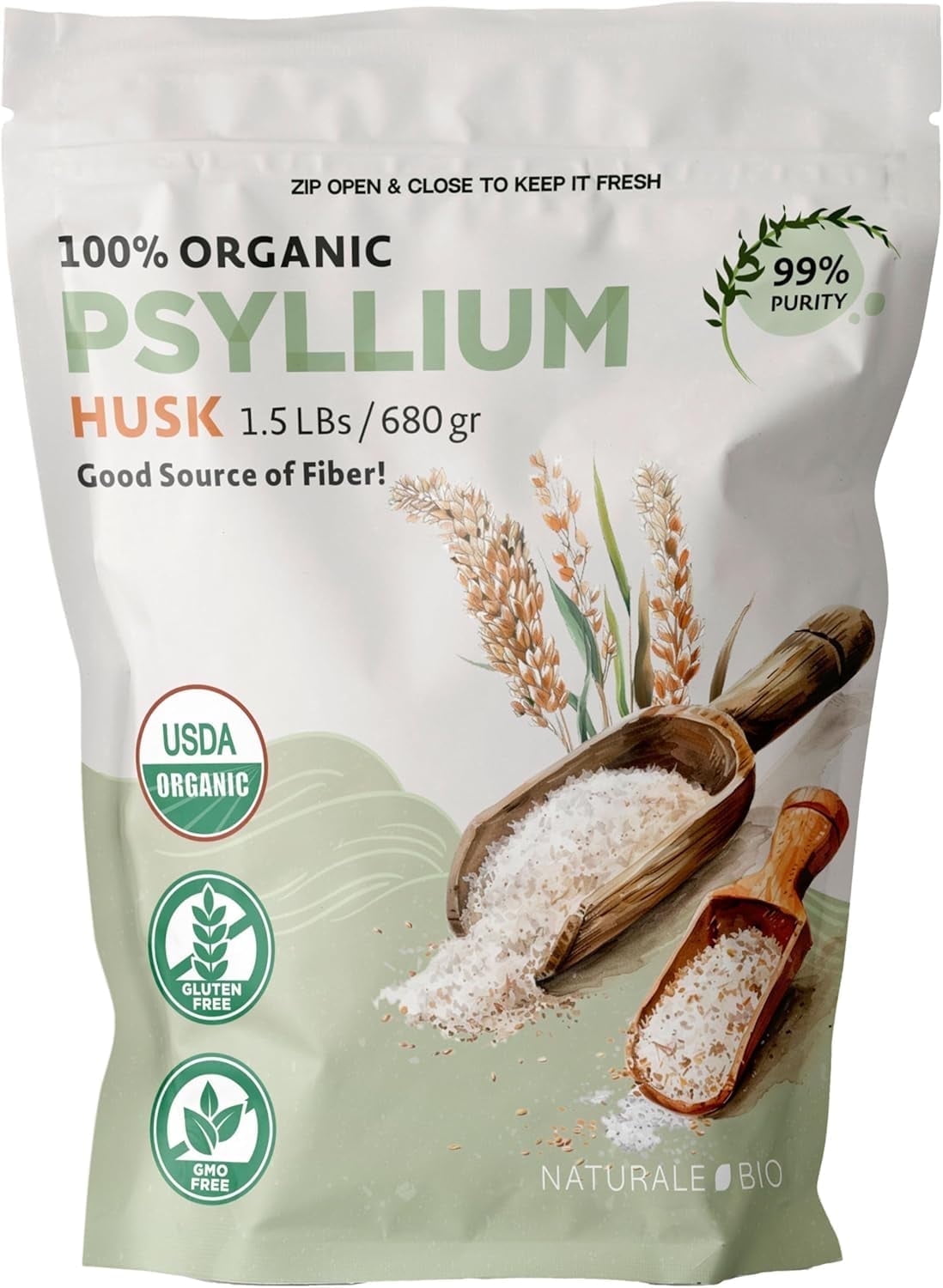 NaturaleBio Organic Psyllium Husk 1.5 lb, Pure & Natural Seeds, 99% ...