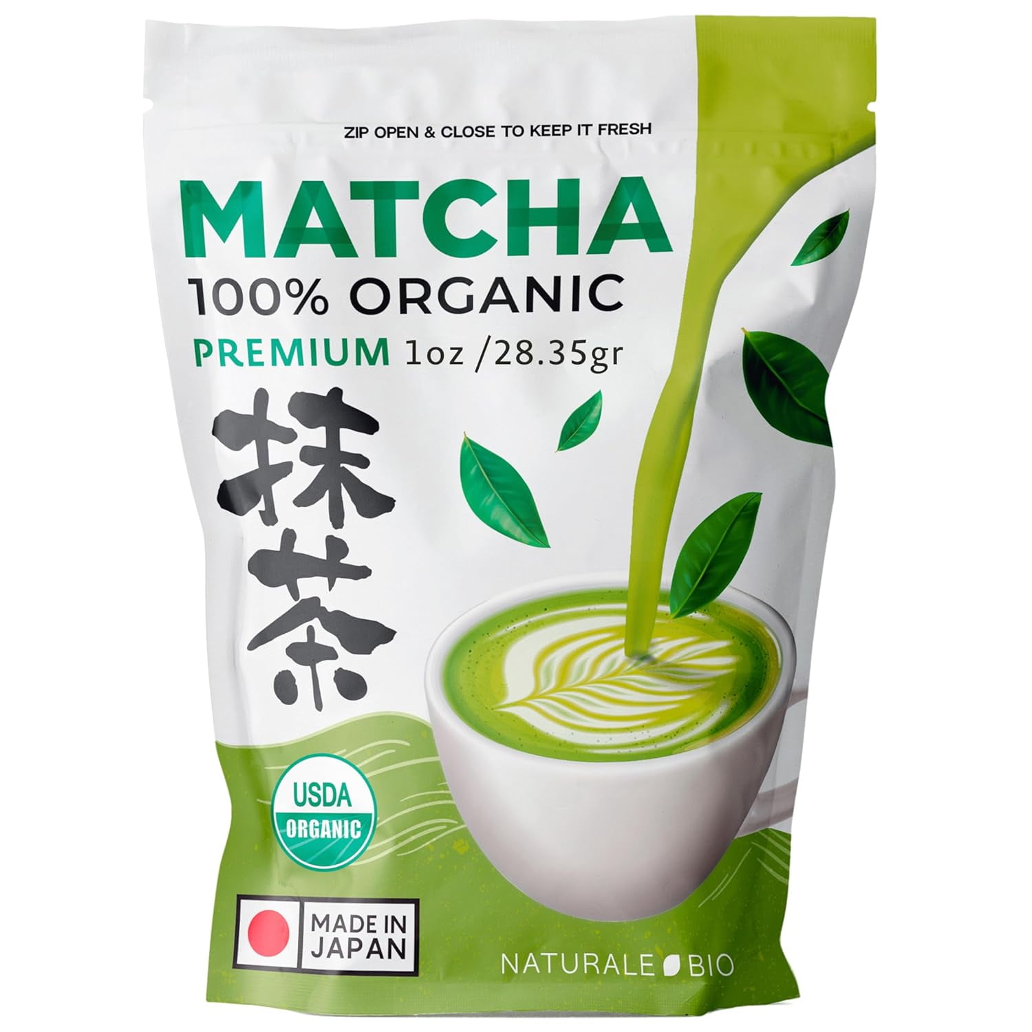 NaturaleBio Premium 1oz Matcha Powder USDA Organic Matcha Green Tea ...