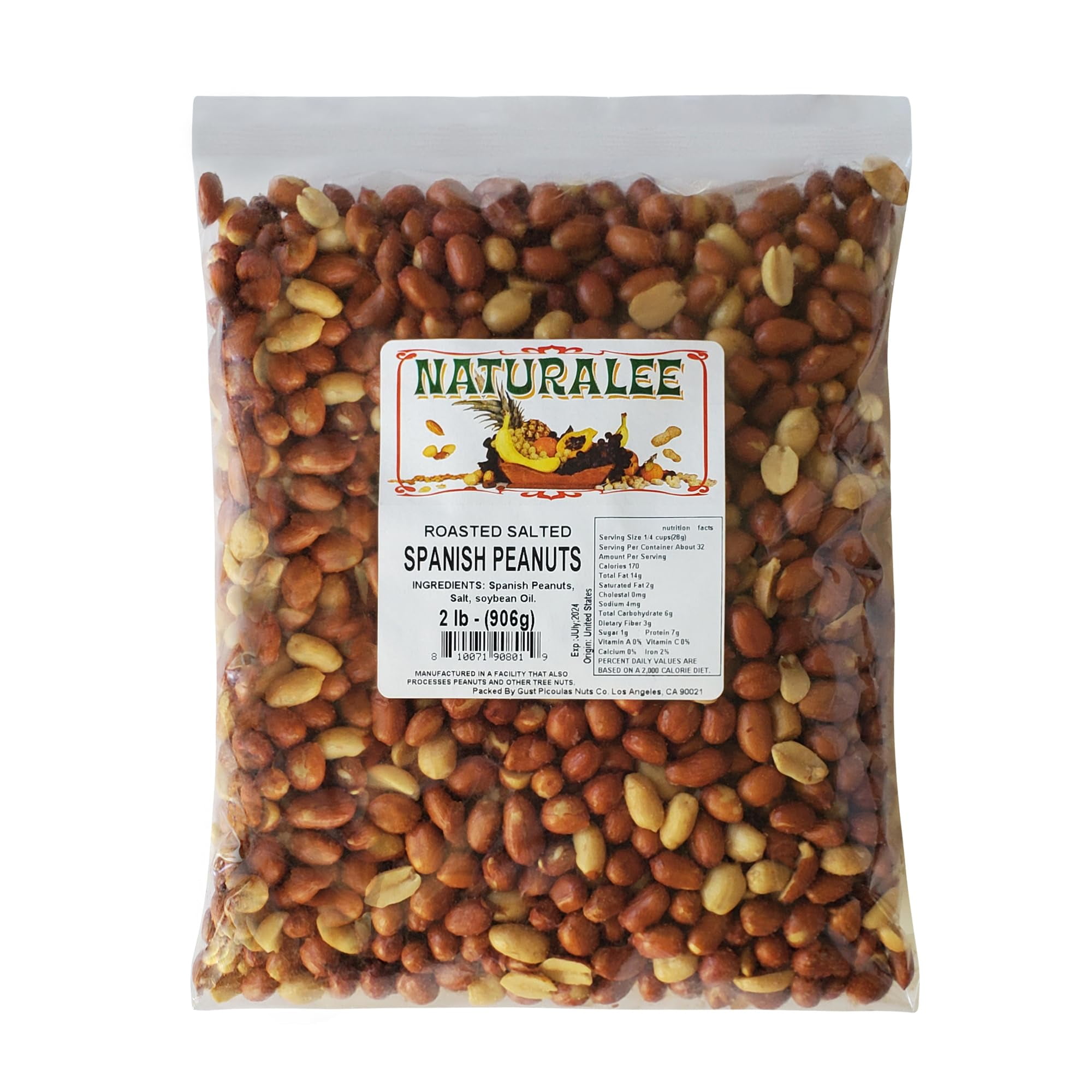Naturalee Peanuts, With Skin IEF31 Spanish Peanuts 2 lbs - Roasted ...