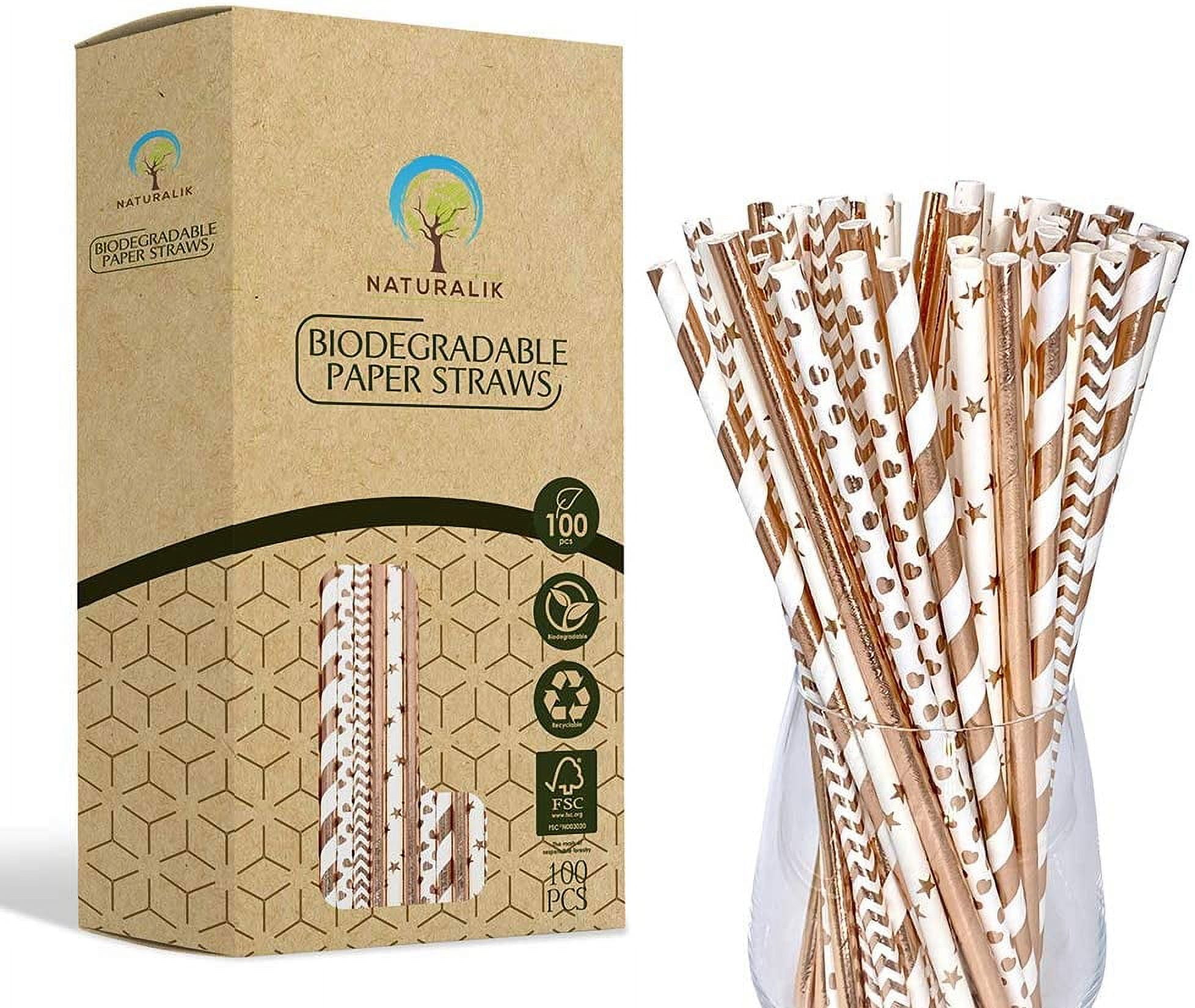 Naturalik 100-Pack Biodegradable Rose Gold Paper Straws- Extra Durable ...