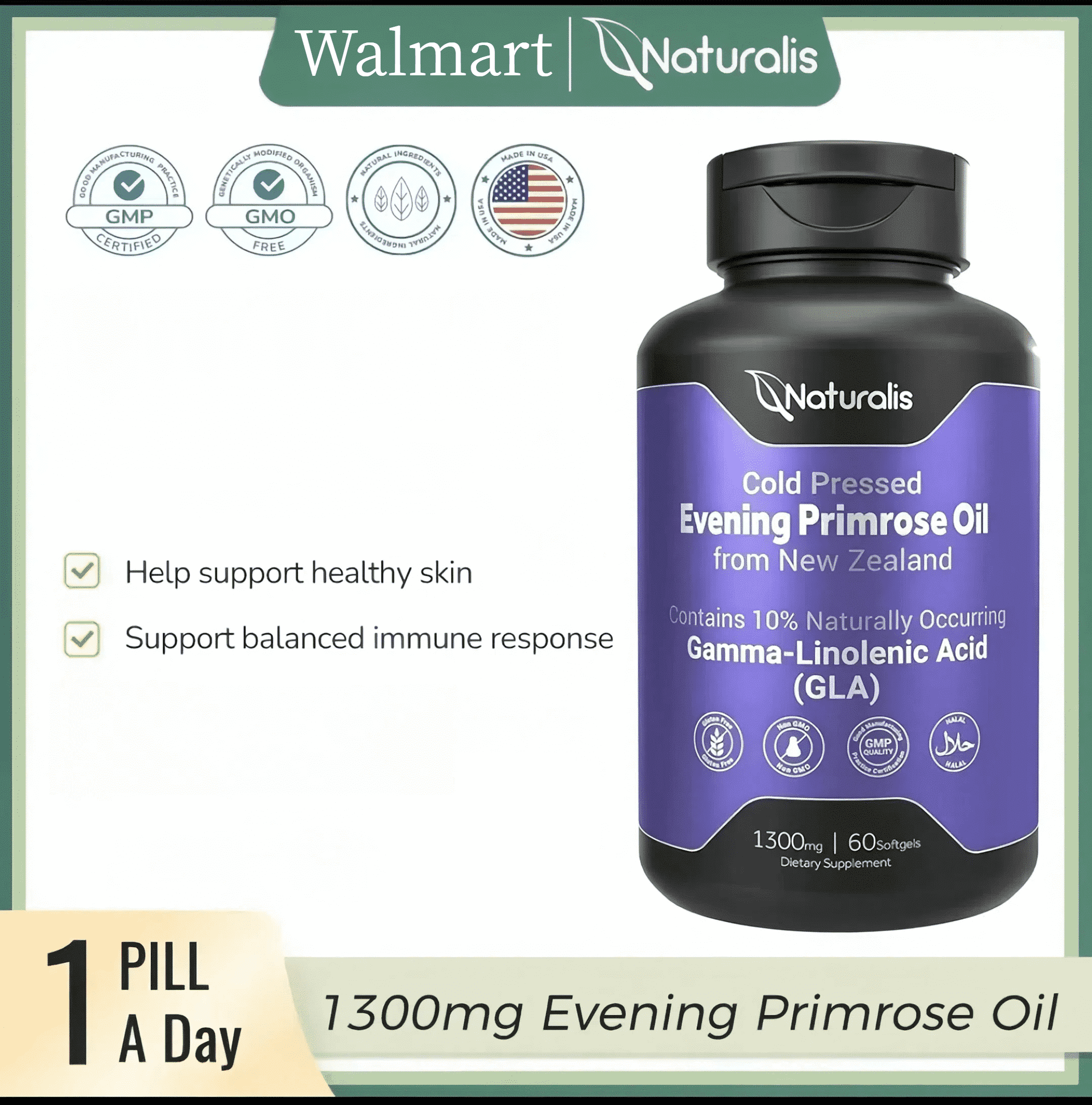 Evening Primrose Oil (1300mg) with Naturally Occurring GLA(Gamma ...