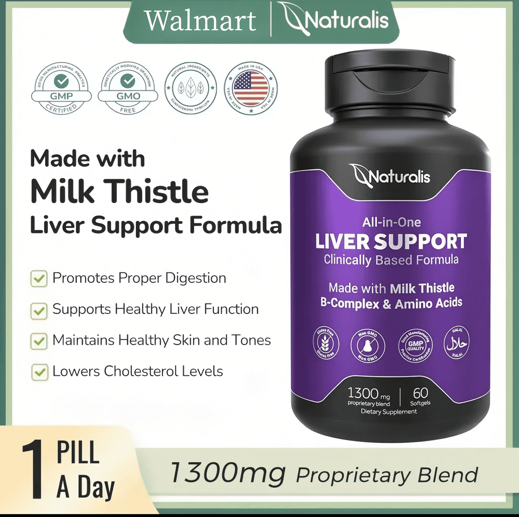 Silymarin Milk Thistle 1300mg Enhanced with B Complex & Amino Acids ...