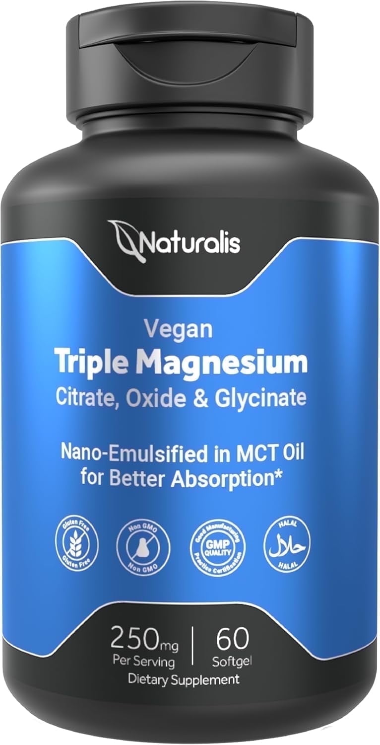 Naturalis Vegan Triple Magnesium Complex, Glycinate Citrate Oxide 250mg ...