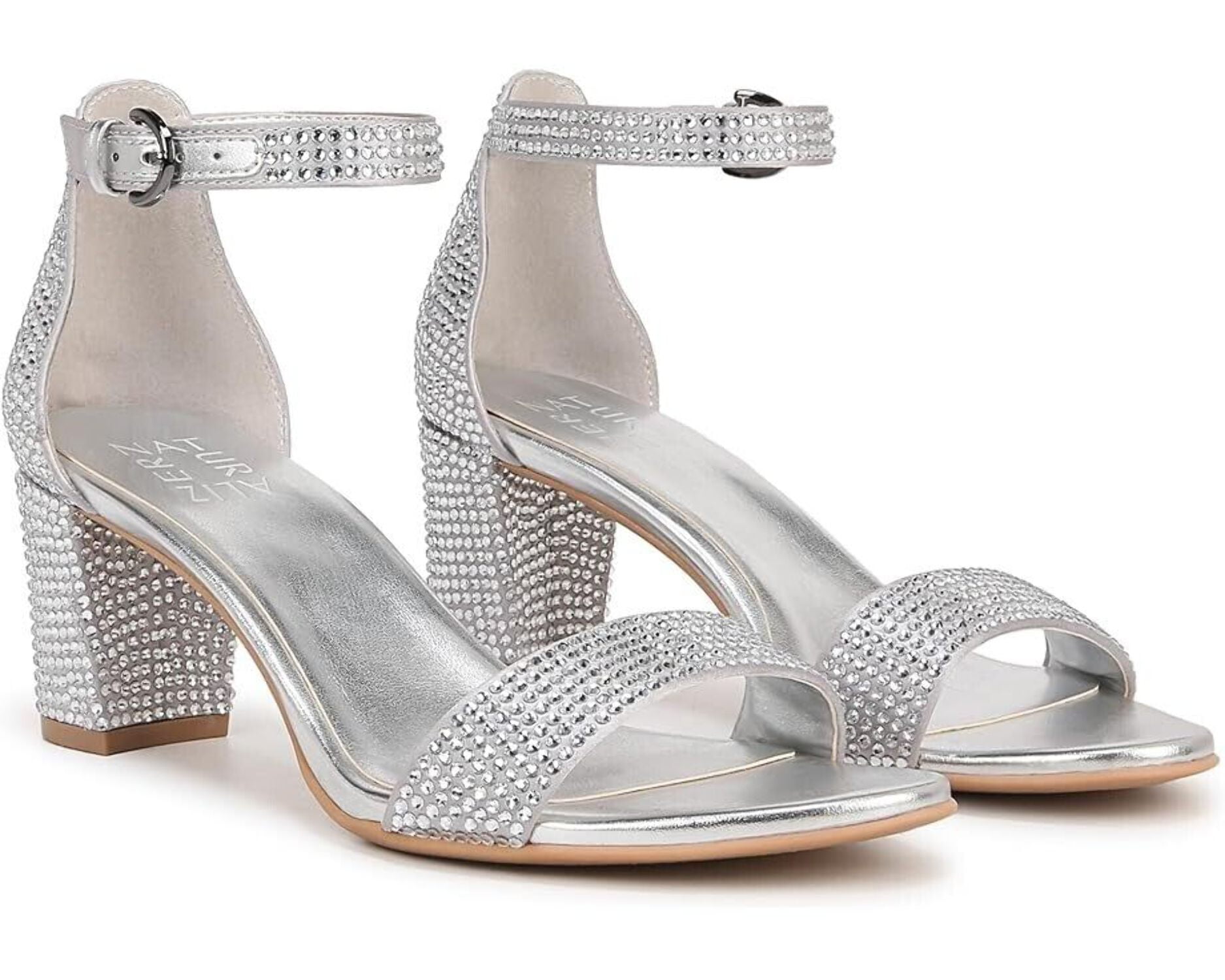 Naturalizer Vera Sandals Women's 5.5 Silver Satin Ankle Strap Block ...