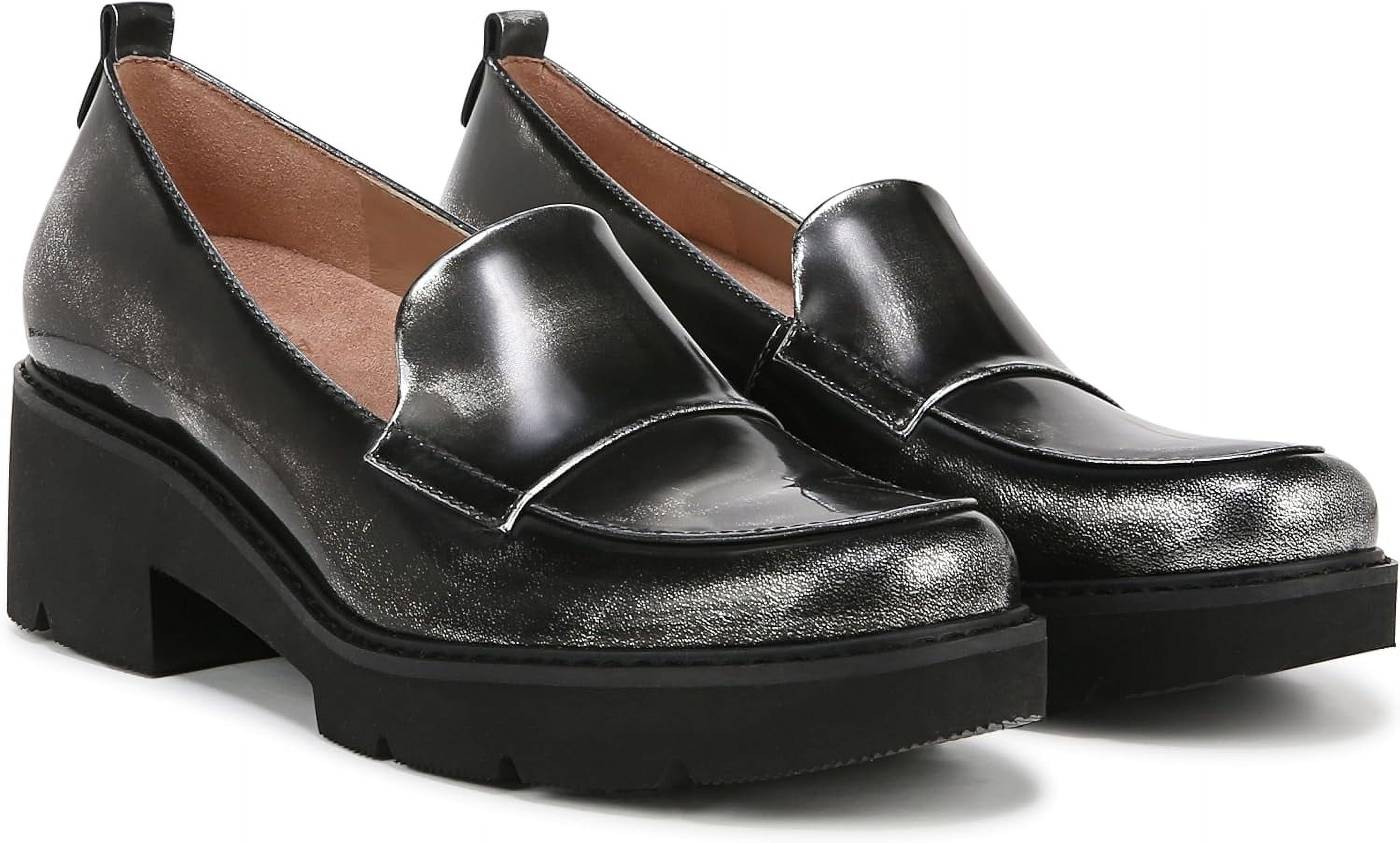 Naturalizer Women's Darry Lug Sole Heeled Loafer Black/Silver 6XW ...