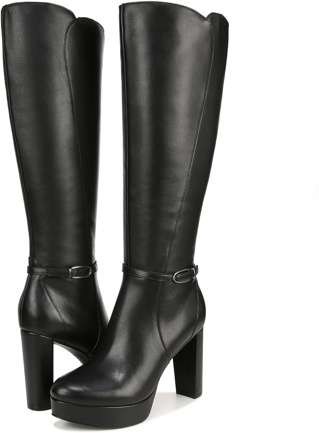 Naturalizer Women's Fenna Platform Knee High Boot Black Leather Wide ...