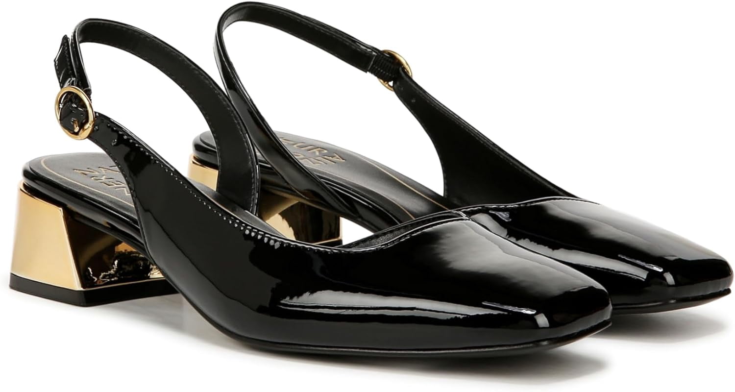 Naturalizer Women's Jayla Low Heel Slingback Pump Black Patent 8W ...