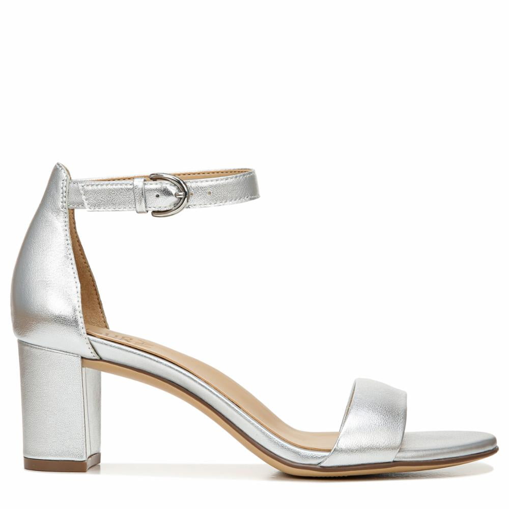 Naturalizer Women's Vera Ankle Strap Sandals Silver Metallic Leather 5 ...