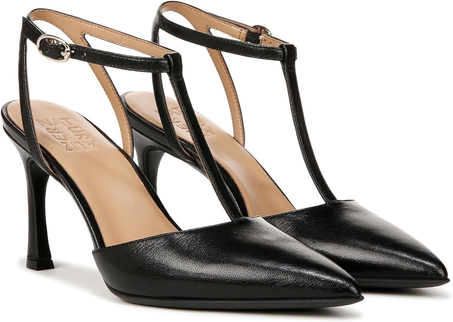 Naturalizer Womens Astrid Pointed Toe T-Strap Pump Black Leather 11W ...