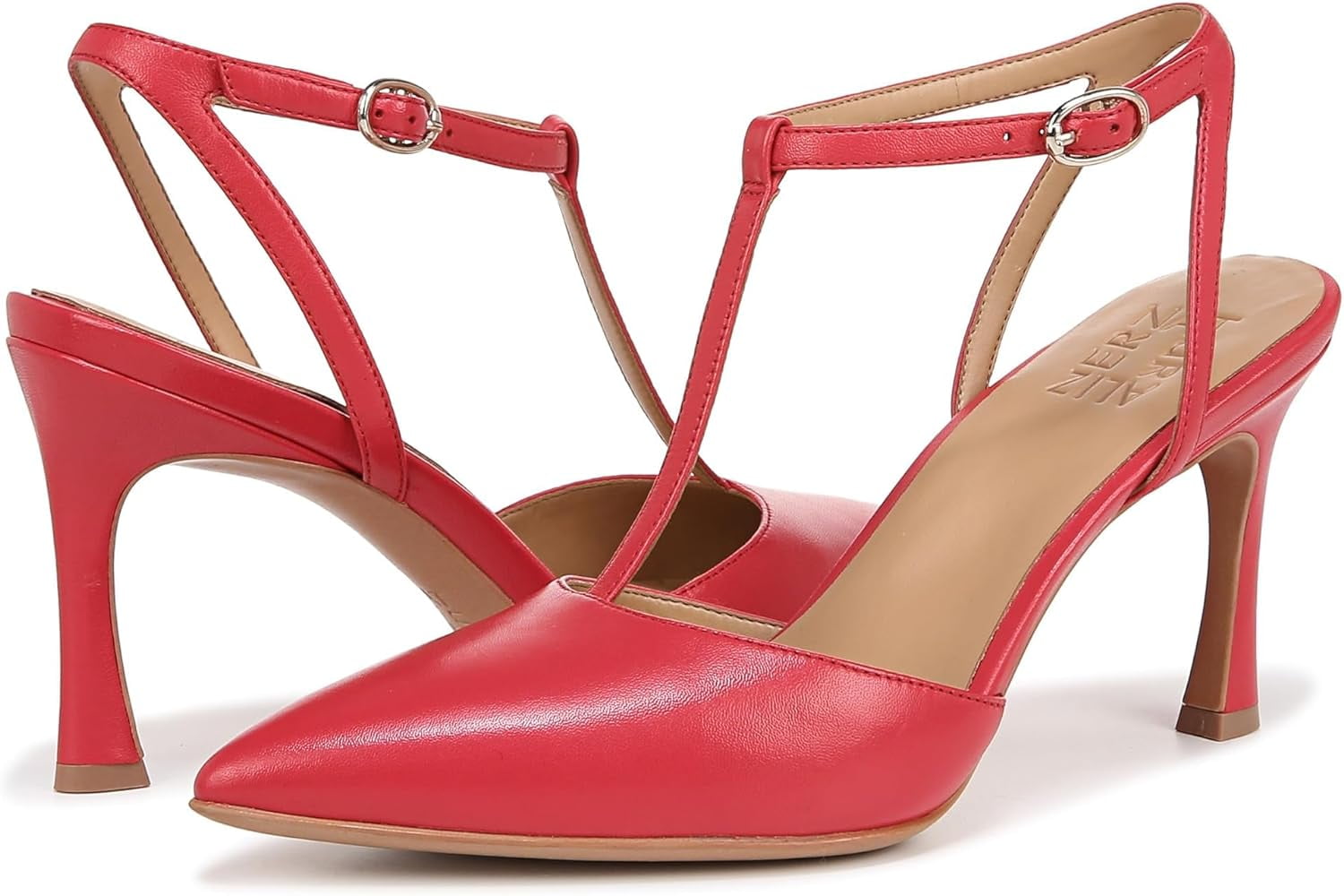 Naturalizer Womens Astrid Pointed Toe T-Strap Pump Crantini Red Leather ...