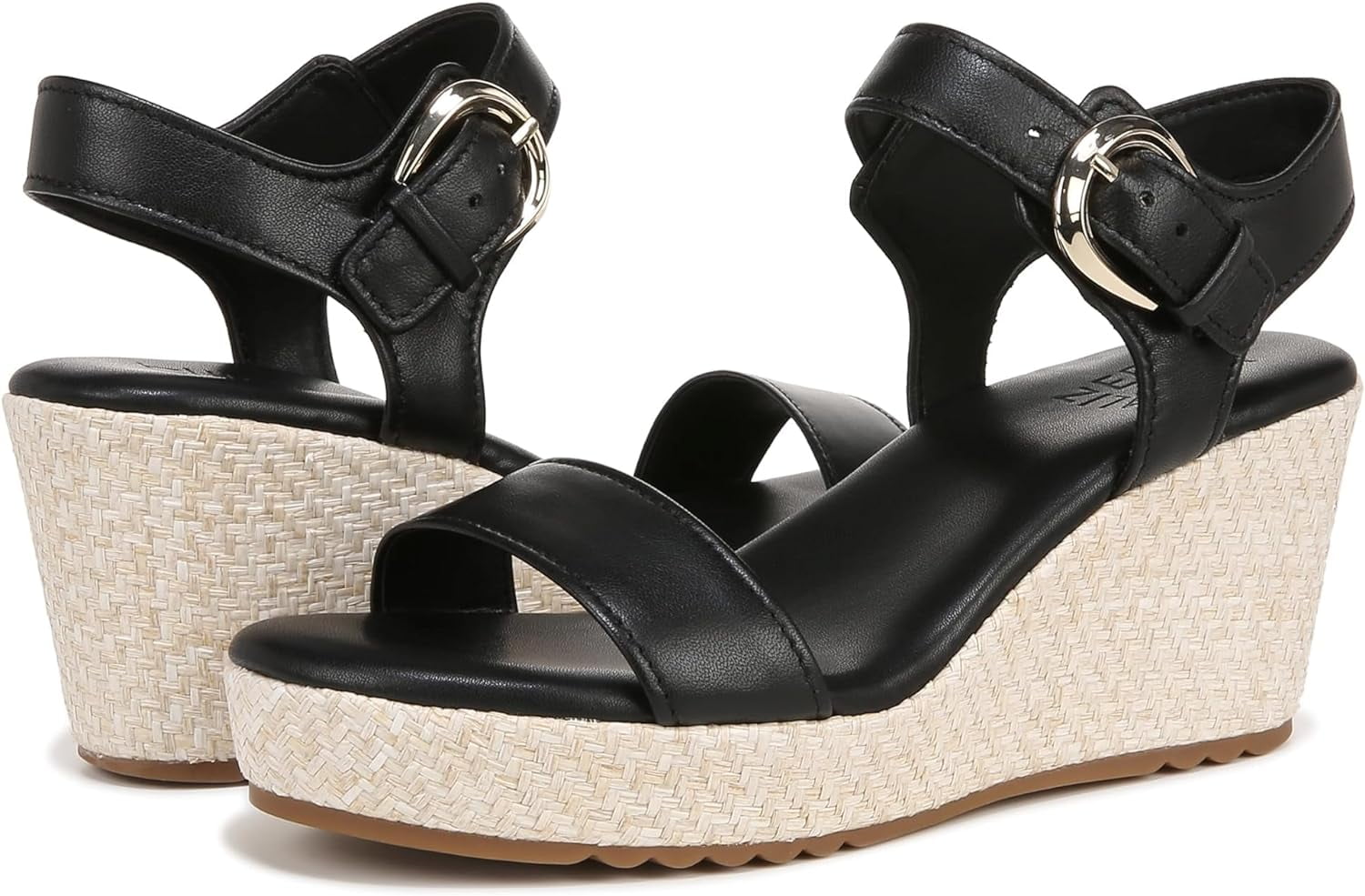 Naturalizer Womens Stella Open Toe Wedge Sandal Black Leather 9M ...