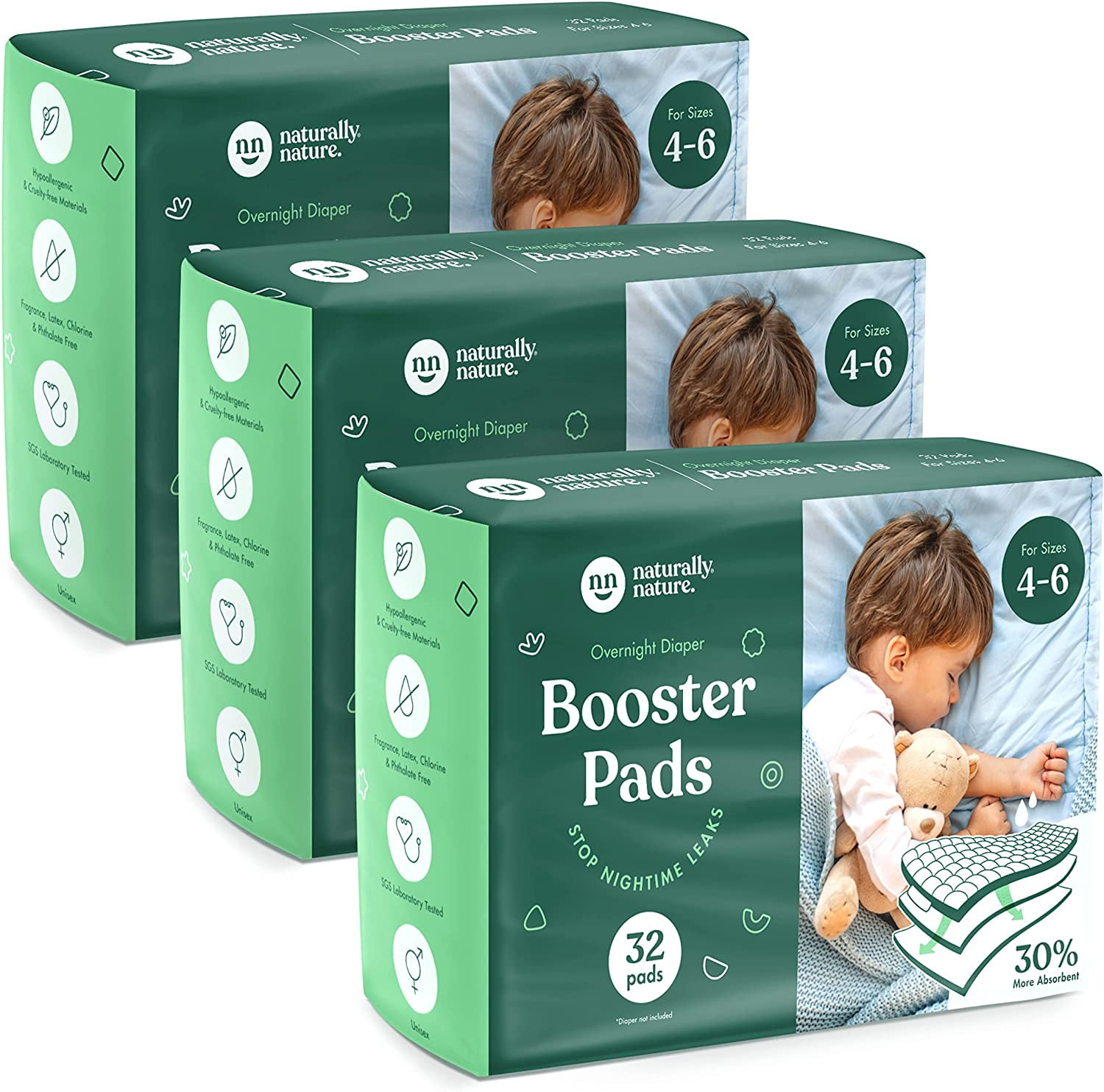 Naturally Nature Overnight Diaper Booster Pads with Adhesive, 96 Count ...