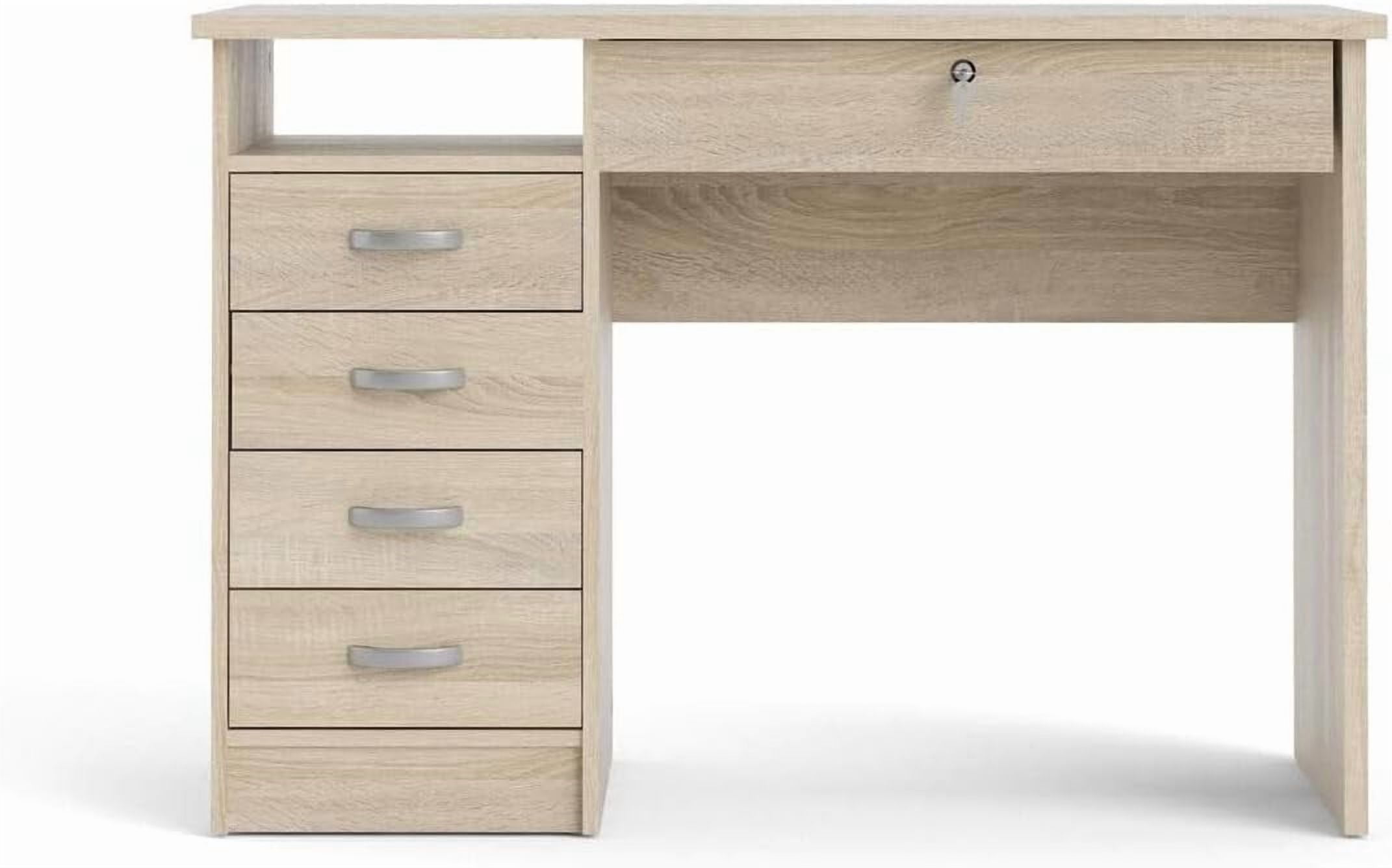Naturally Nice Rectangular Writing Desk with 5 Drawers Wood Metal ...