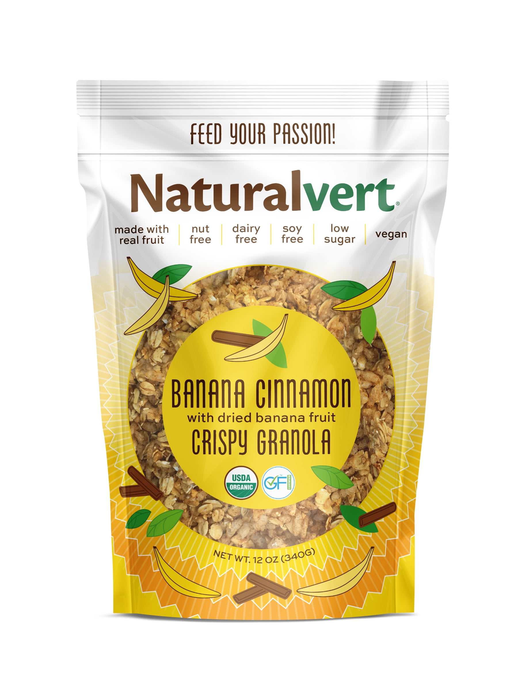 Naturalvert, Organic Gluten Free Vegan Granola, 12oz Banana Cinnamon ...