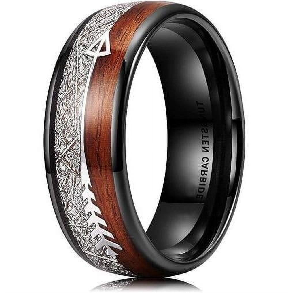 Nature 8mm Arrow Tungsten Carbide Ring Wood Meteorite Sticker Inlay ...