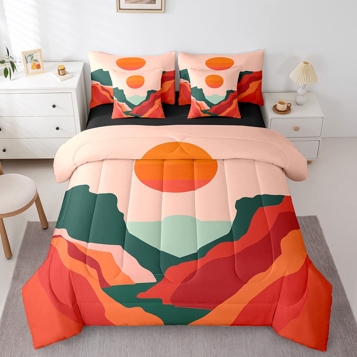 Nature Abstract Bed in a Bag 7pcs Minimalism Woodland Bedding Set Mid ...