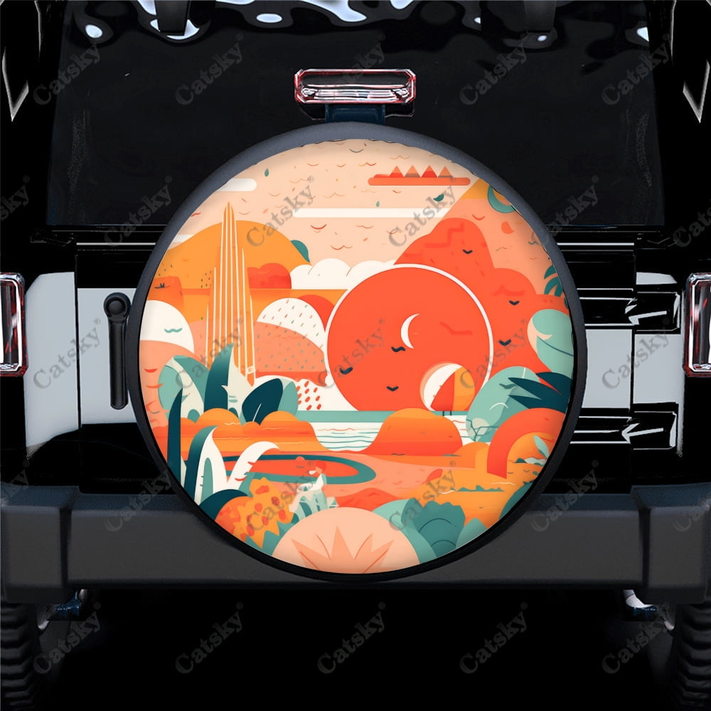 Nature Abstract Shapes Pattern Polyester Universal Spare Wheel Tire ...