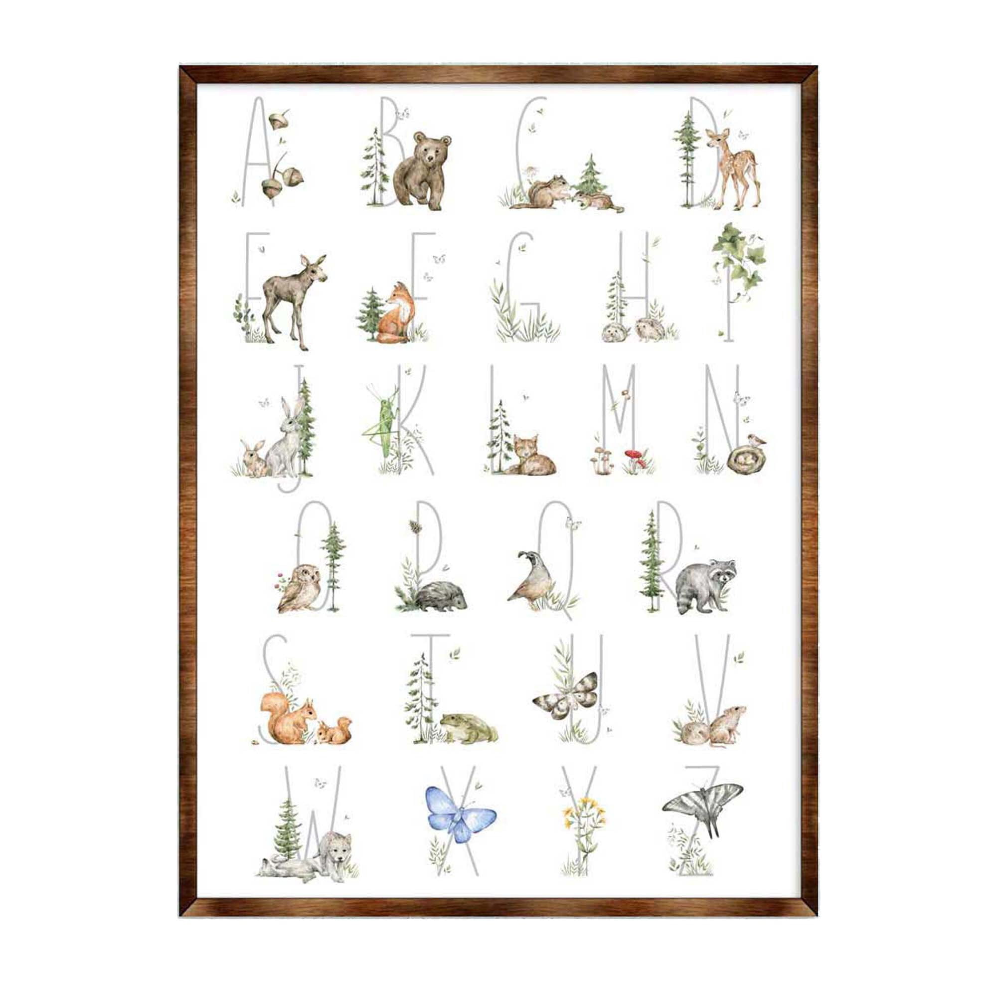 Nature Alphabet Wall decor | Wooden Watercolor Alphabet art ...