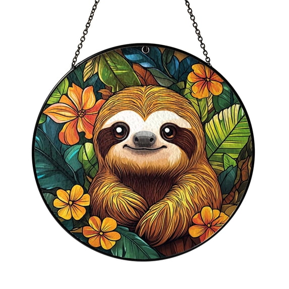 Nature Animal Stained Glass Style Window Suncatcher, Sloth Art Panel ...