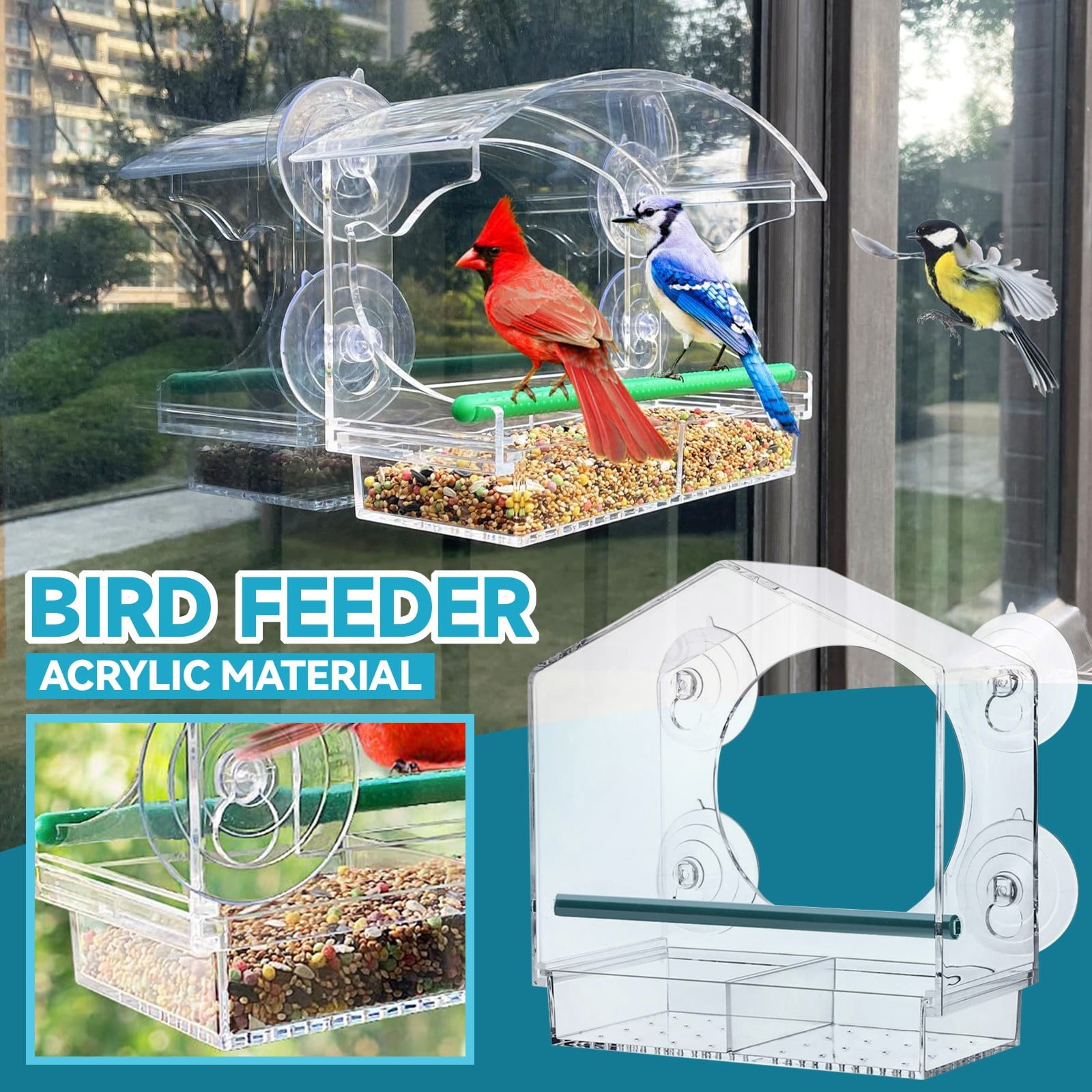 Nature Anywhere Transparent Acrylic Window Bird Feeders for Outdoors ...