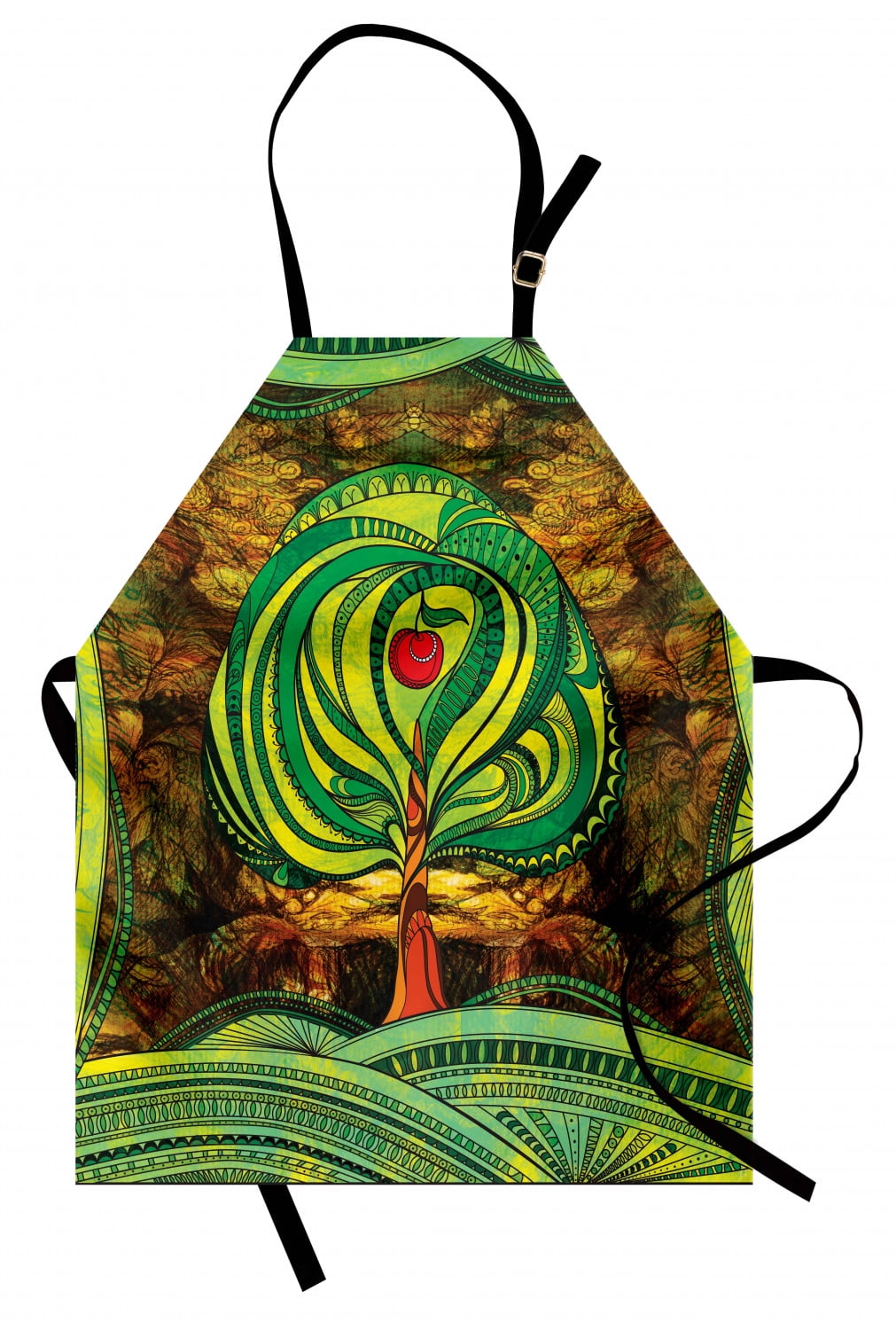 Nature Apron Religion Themed Apple Tree in Vivid Tones with Rotary ...