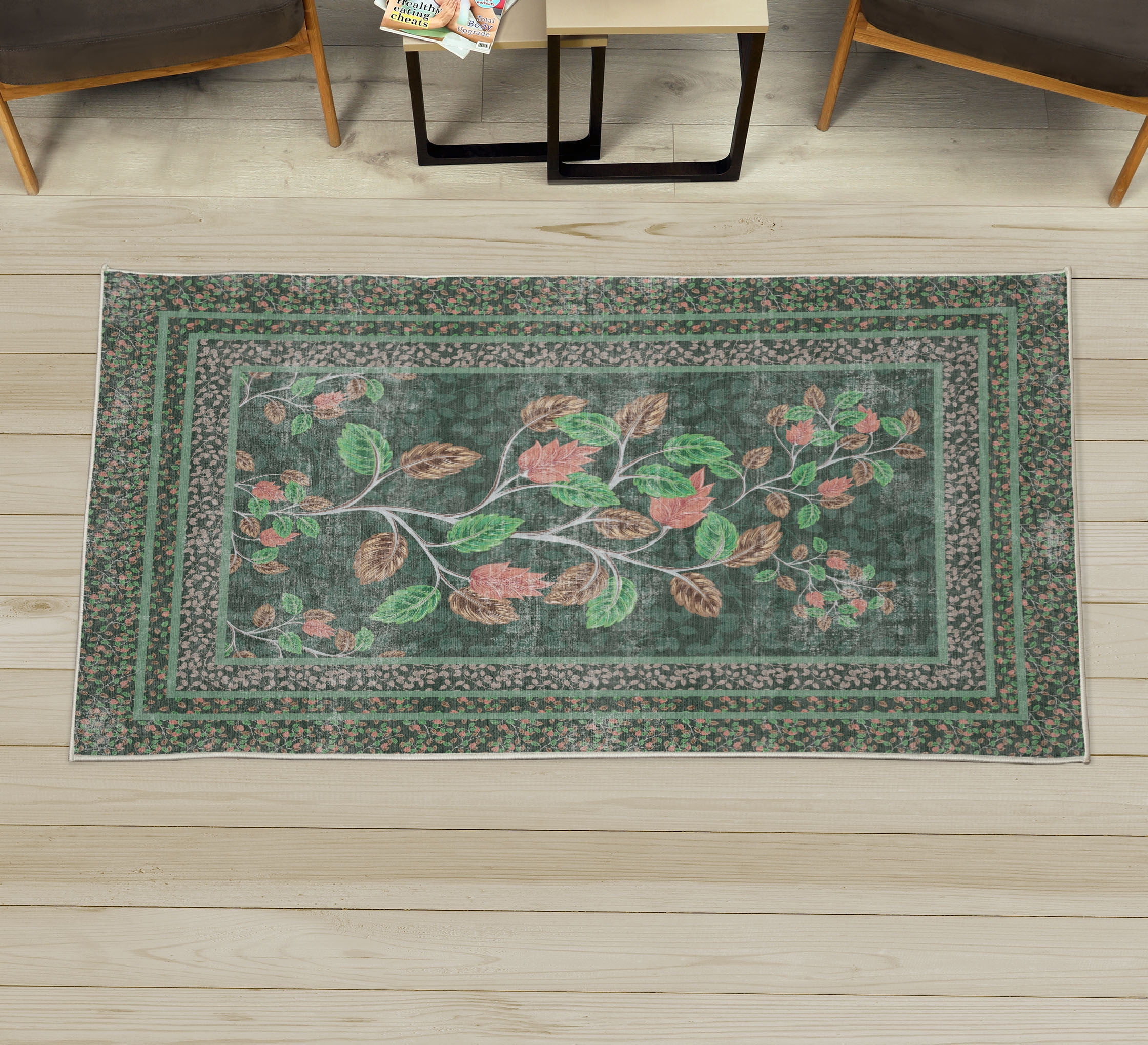 Nature Art Decorative Rug, Vintage Art Composition of Retro Leafy ...