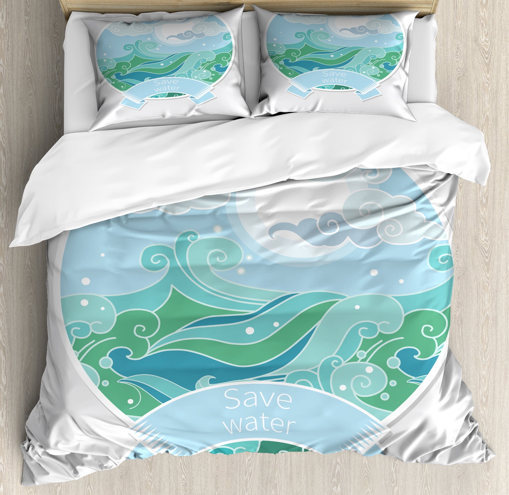 Nature Art Duvet Cover Sets, Save Water Message Awareness Lakes Waves ...
