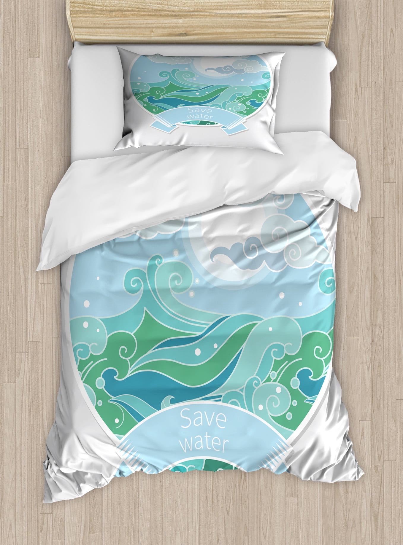 Nature Art Duvet Cover Sets, Save Water Message Awareness Lakes Waves ...
