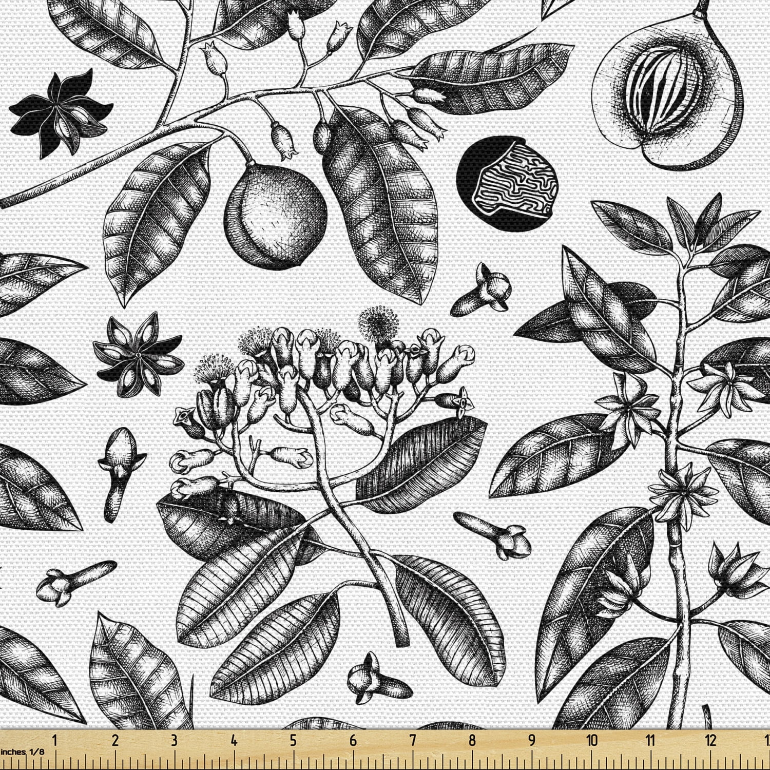 Ambesonne Nature Art Fabric by the Yard Upholstery, Aromatic Botanic ...