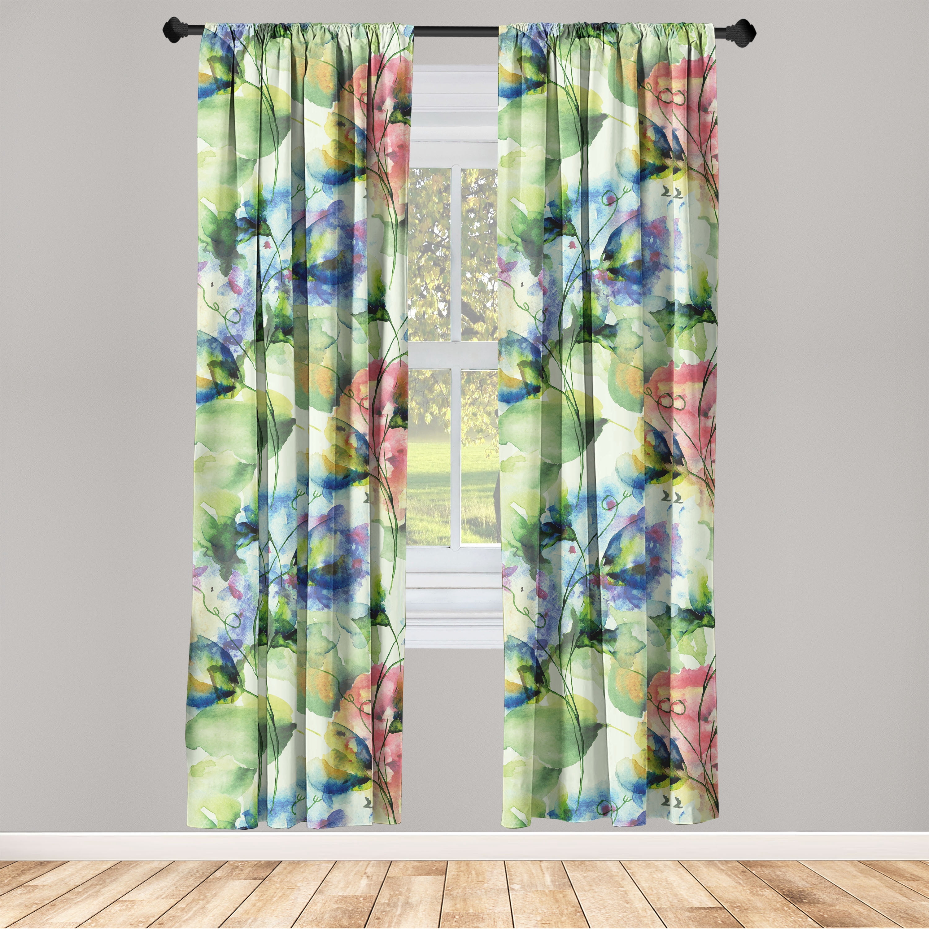 Nature Art Window Curtains, Watercolor Painting Themed Garden of ...