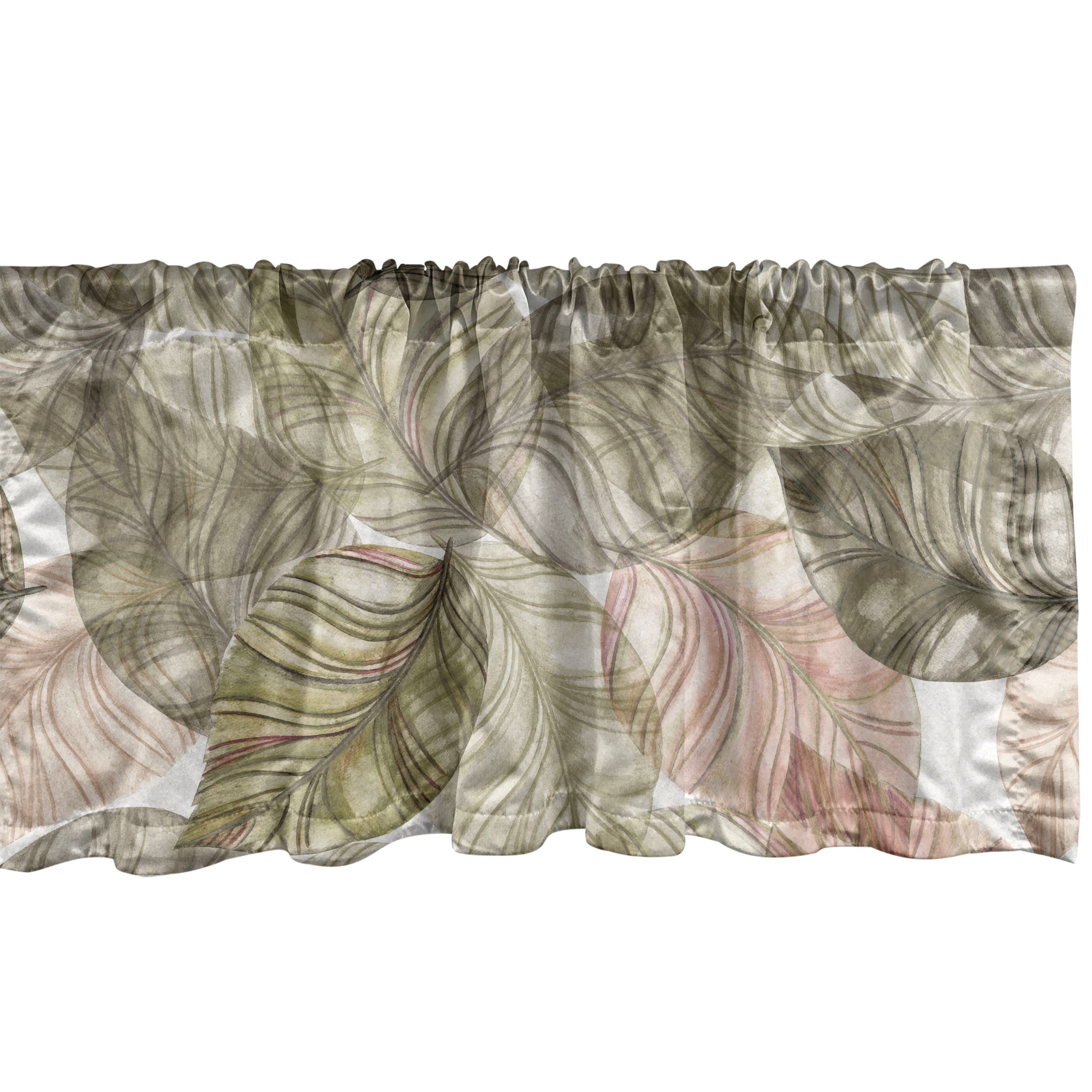 Nature Art Window Valance, Forest Line Art Leaves Greenery Boho Petals ...
