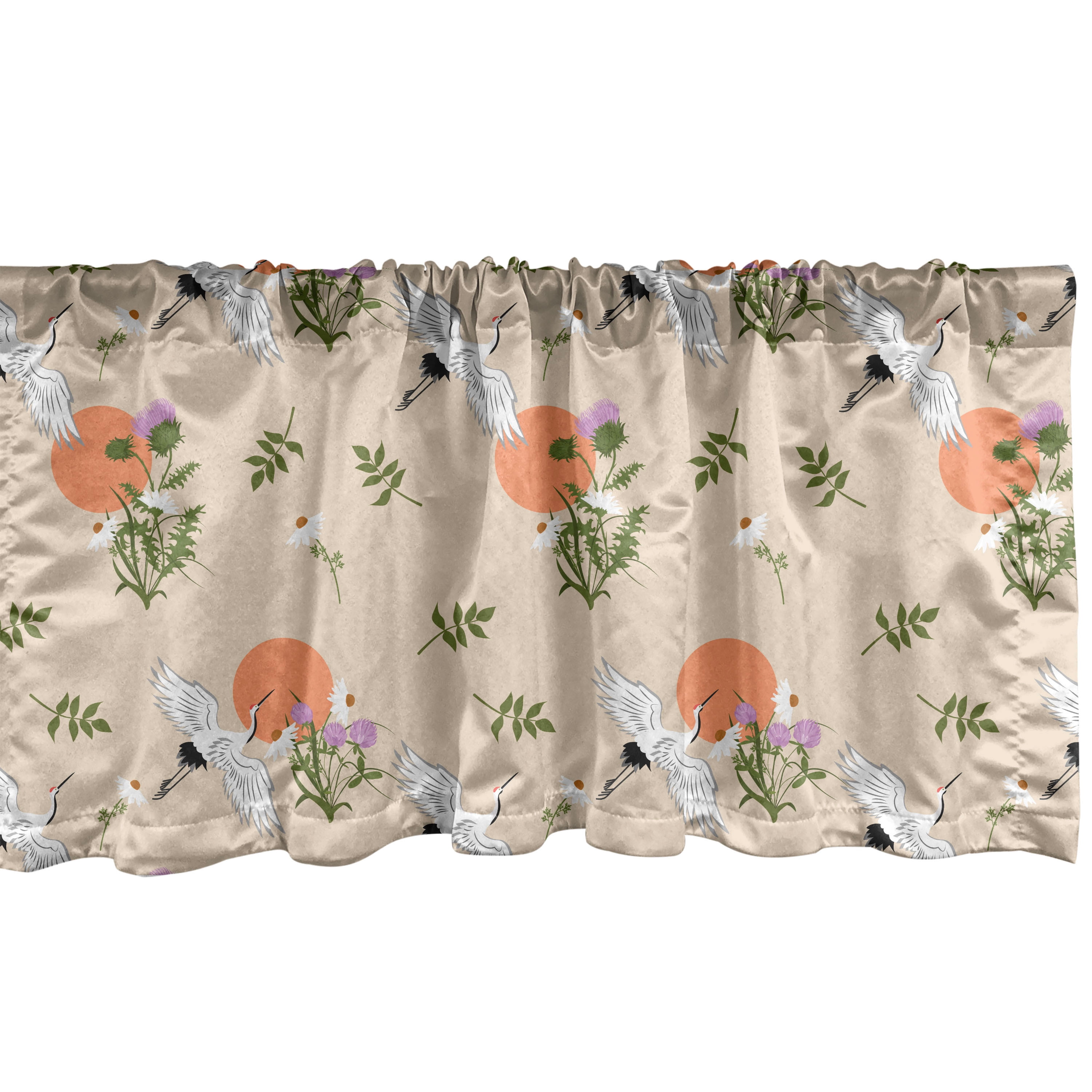 Ambesonne Nature Art Valance Pack of 2, Storks Wildflowers Suns, 54"X12 ...