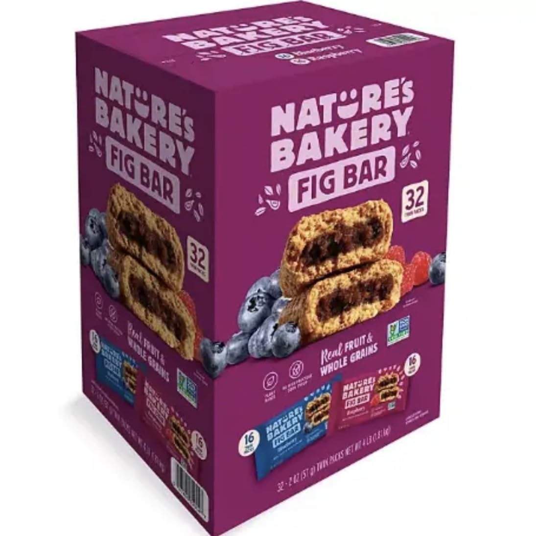 Nature Bakery Blueberry Raspberry Fig Bars, 2 oz Variety Pack, 32 Count ...