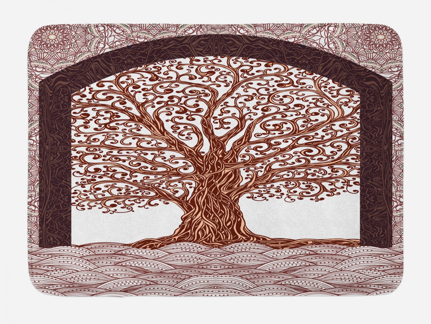 Nature Bath Mat, Hand Drawn Tree Branch Roots with Modern Wavy Lines ...