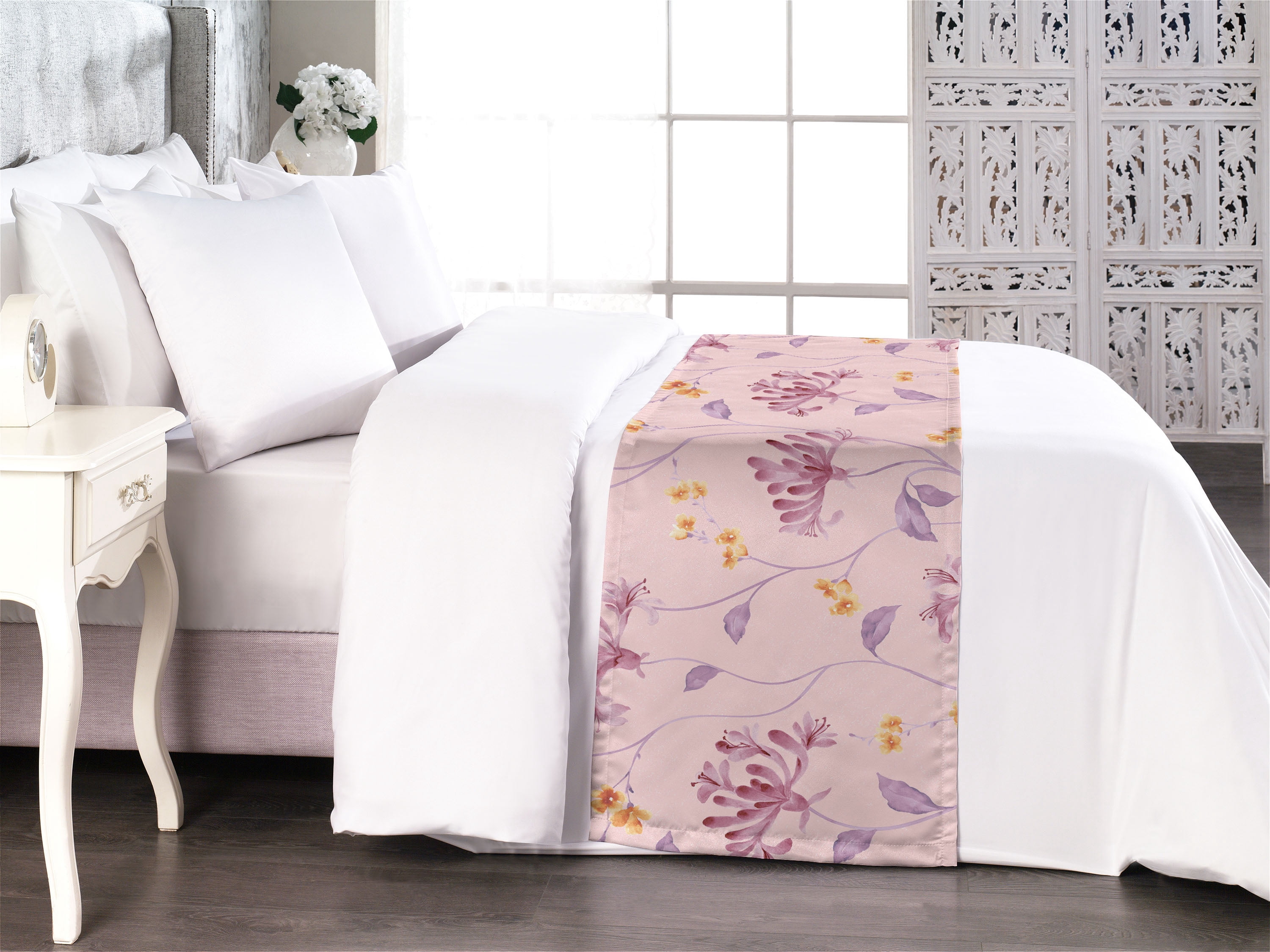 Nature Bed Runner, Floral Theme Colorful Tropical-Like Flowers and ...
