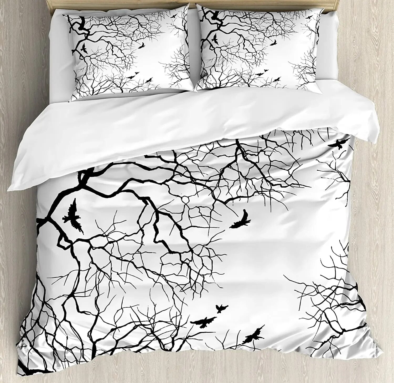 Nature Bedding Set For Bedroom Bed Home Birds Flying over Twiggy Tree ...
