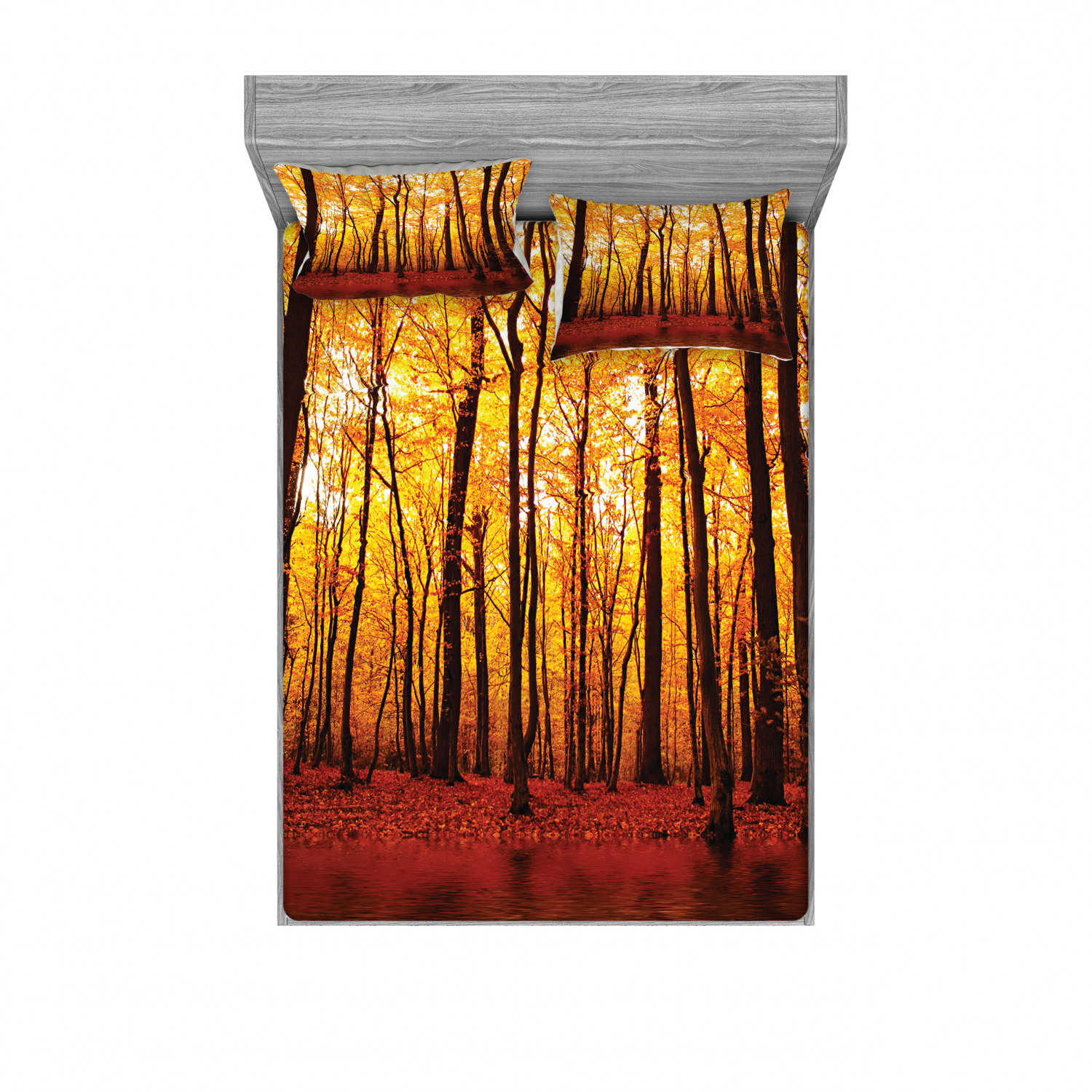Nature Bedding Set with Sheet & Covers, Forest Trees in the Fall with ...