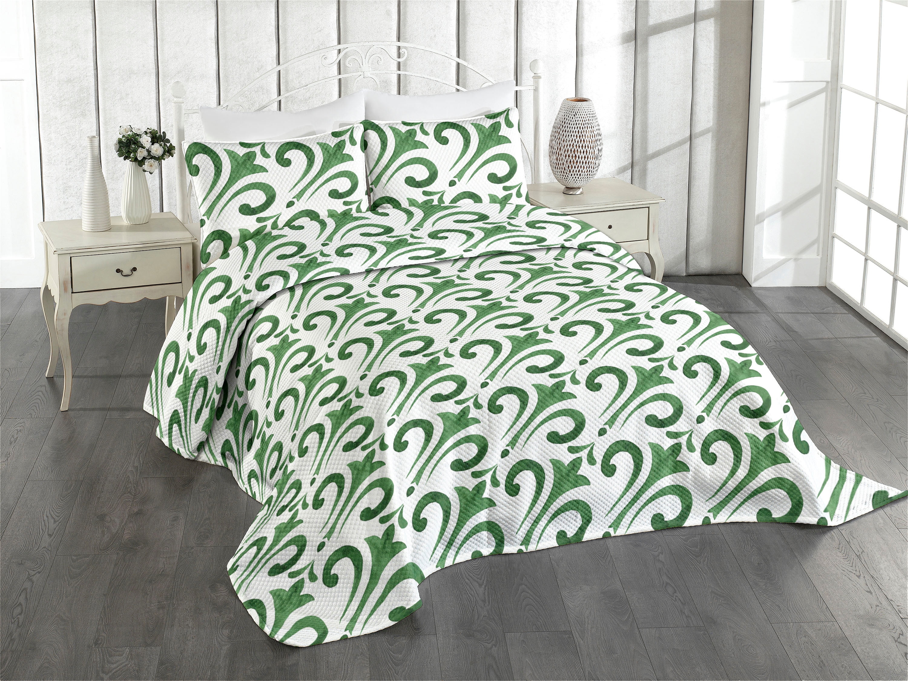 Nature Bedspread, Botanical Inspired Abstract Shape Pattern Meadow ...