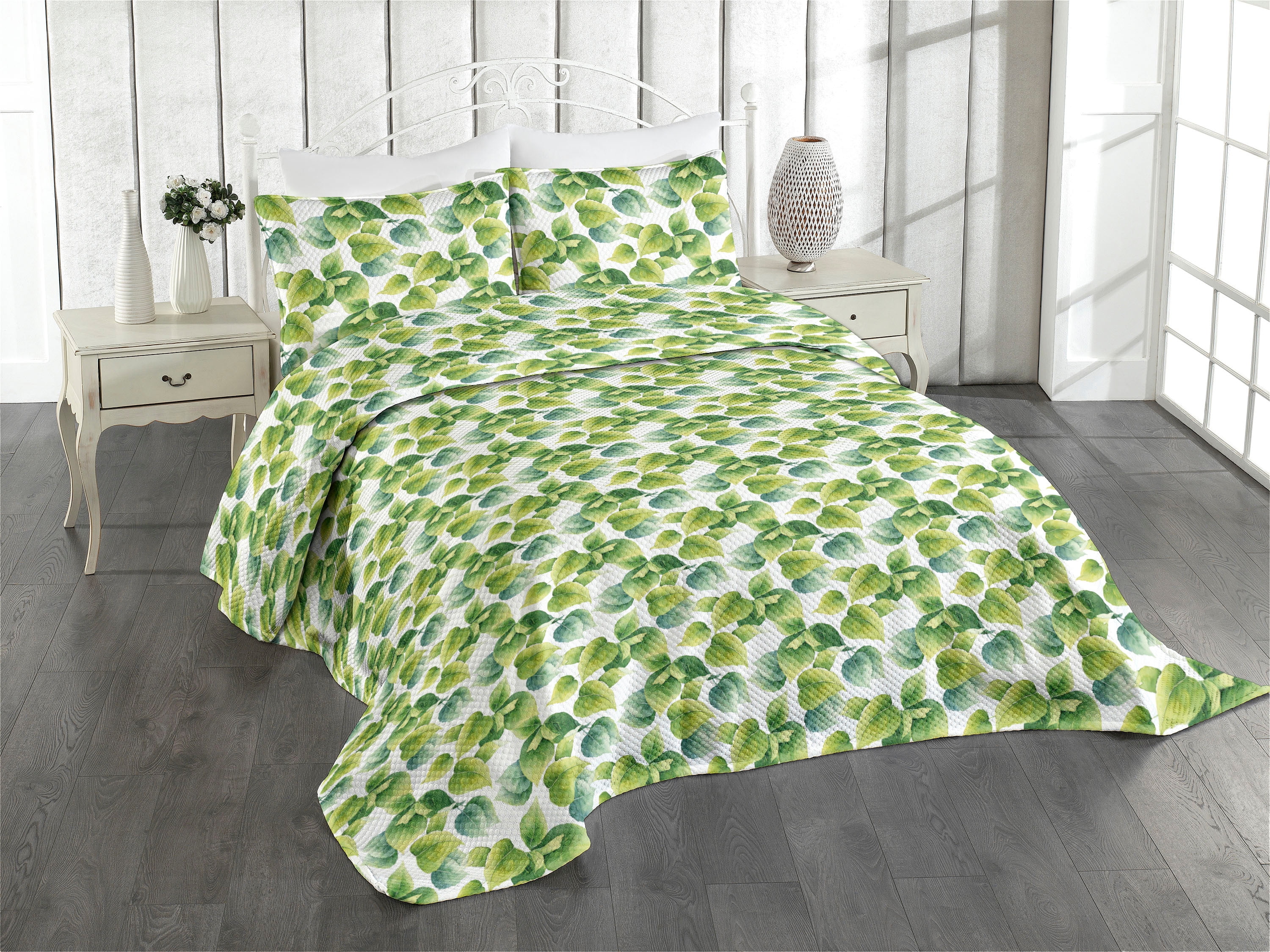 Nature Bedspread, Spring Vibes Blooming Leaves Concept Illustration on ...