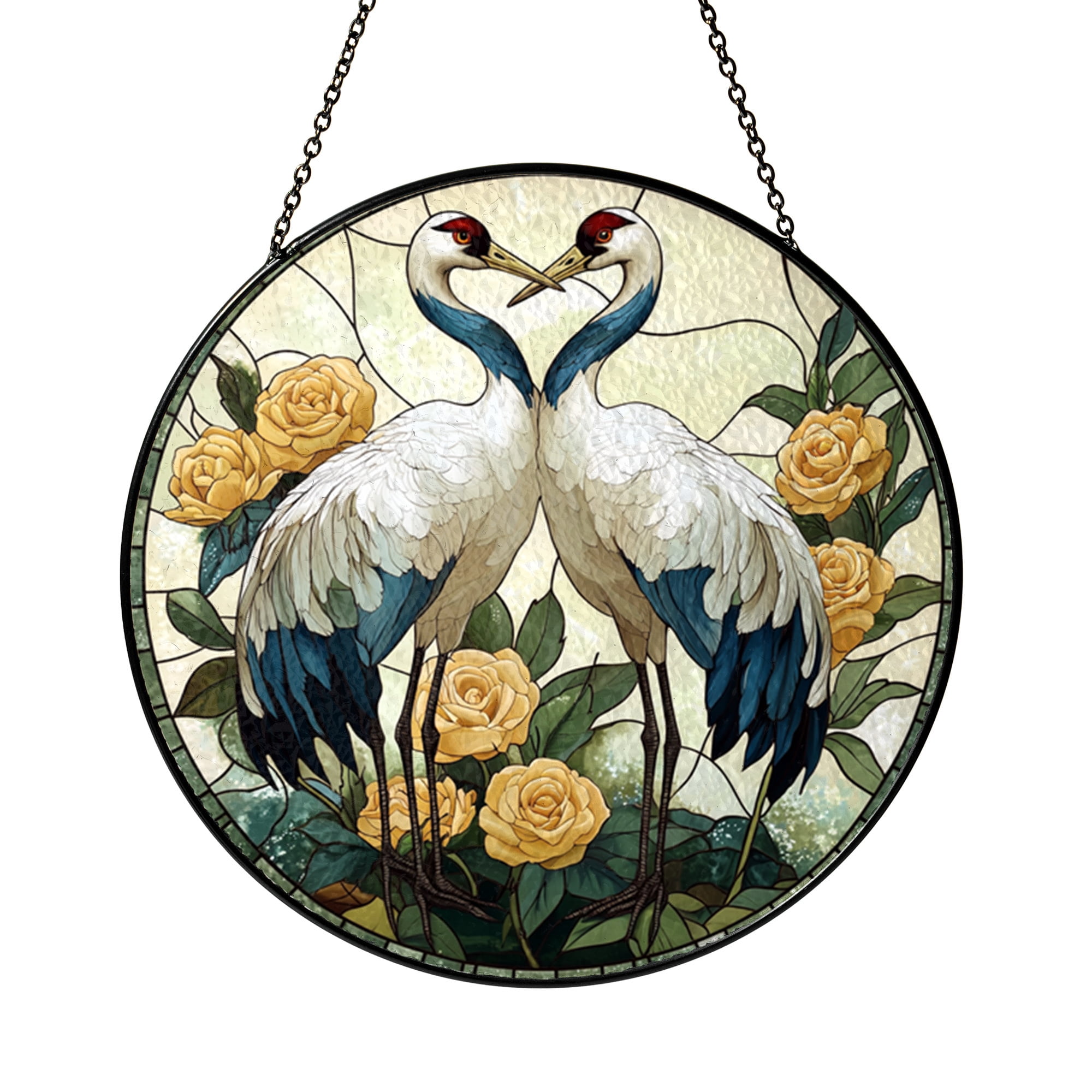 Nature Bird Floral Stained Glass Style Window Hanging – Artistic Decor ...