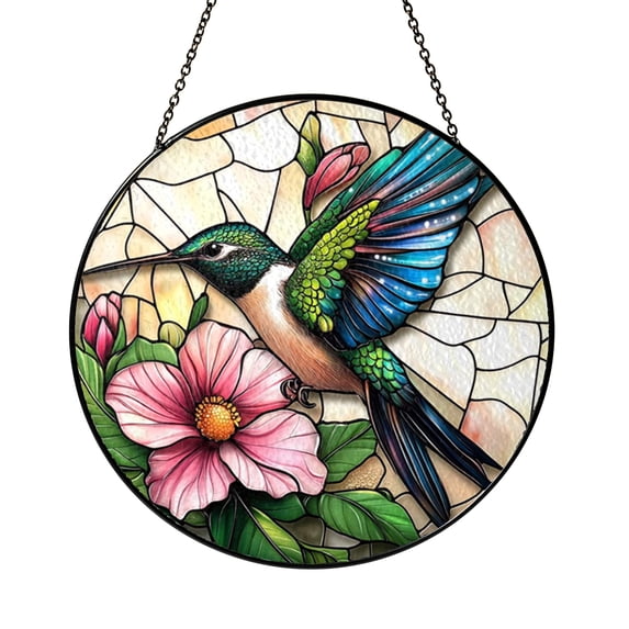 Nature Bird Stained Glass Style Window Suncatcher, Hummingbird Flower ...