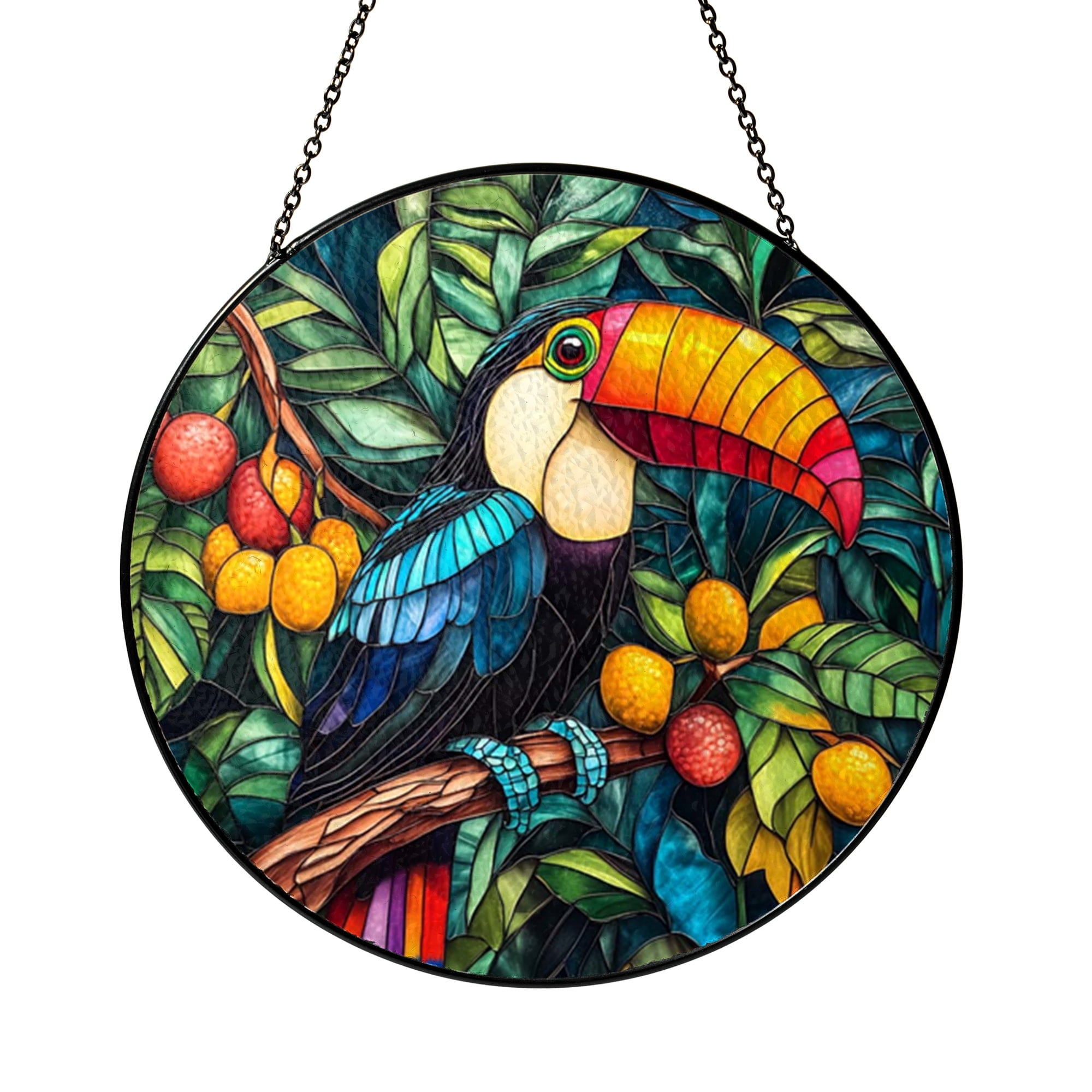 Nature Bird Stained Glass Style Window Suncatcher, Toucan Jungle Art ...