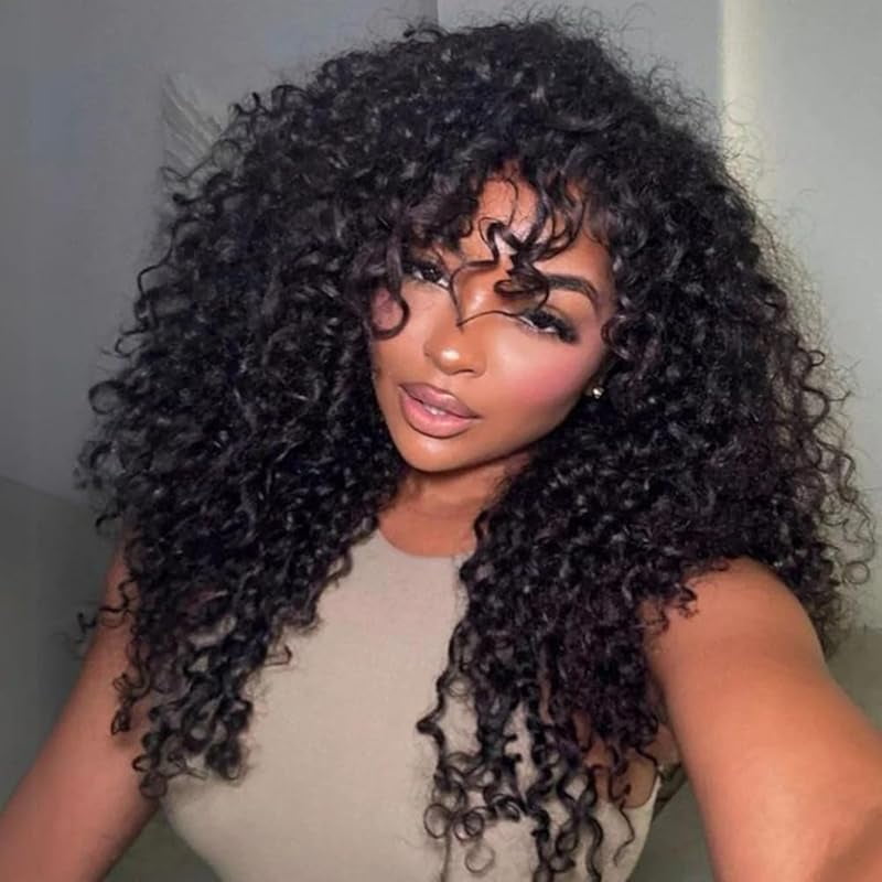 Nature Off Black #1B Color Jerry Curly Go Go Curly Wig With Bangs ...
